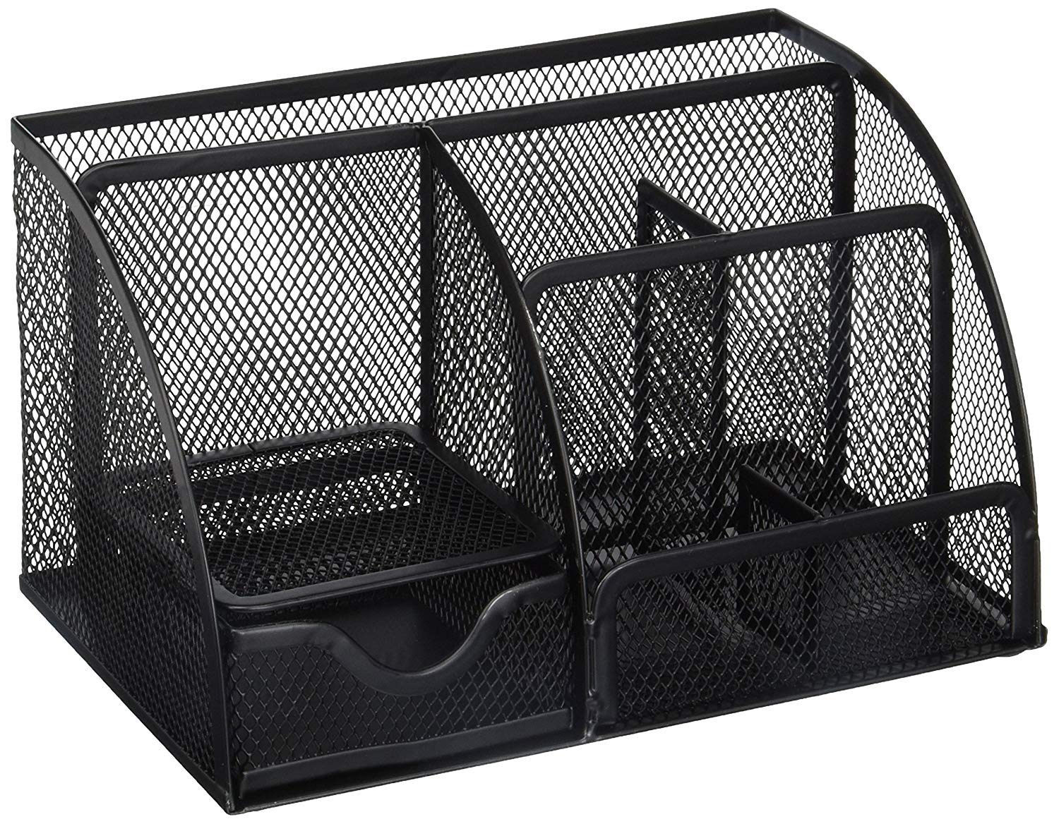 Greenco Mesh Desk Organizer Office Supplies Caddy, 6 Compartments, Small Black Desk Organizer for Pen, Pencil, Small Office Supplies and Stationary Accessories Storage Organization