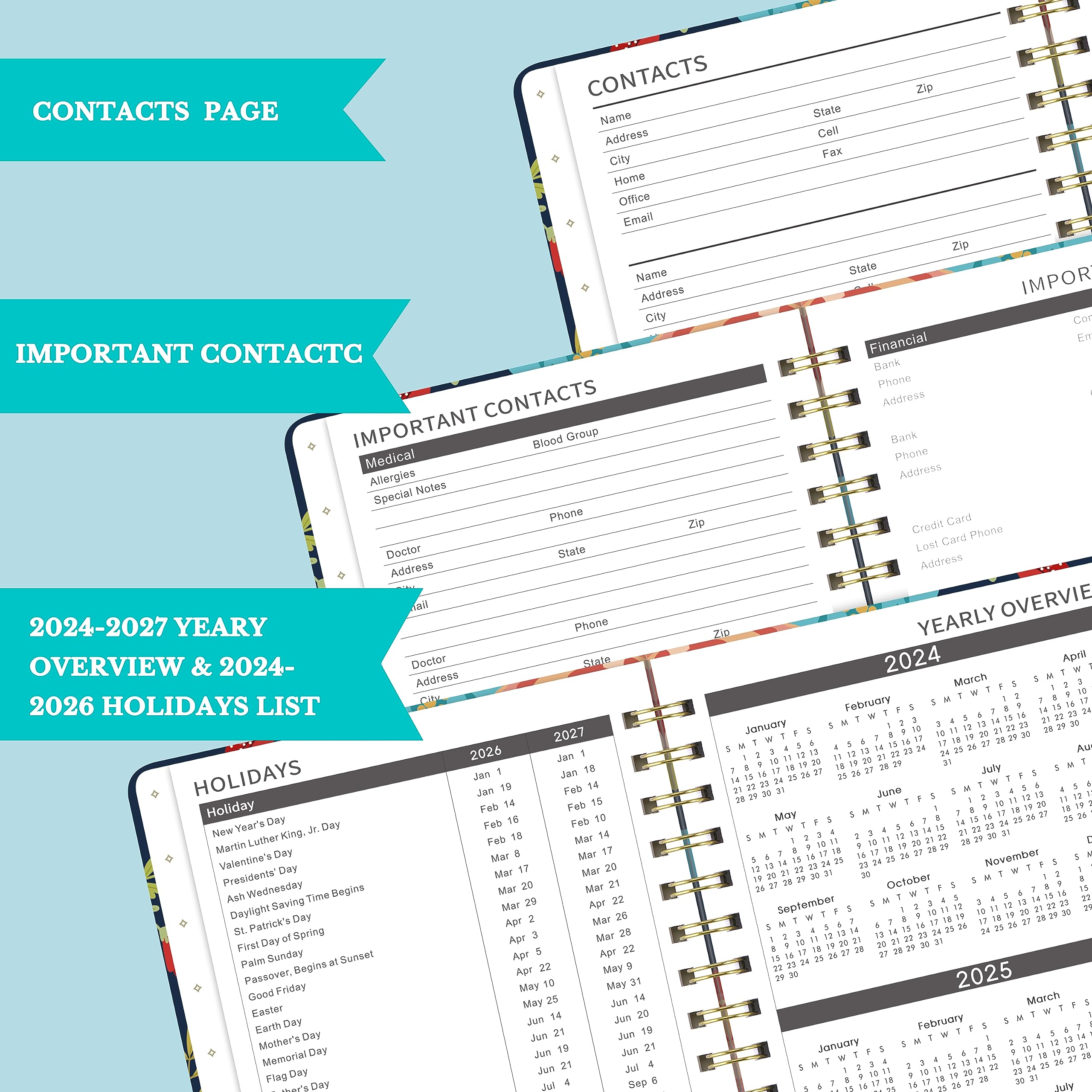 2023-2025 Monthly Planner - Monthly Planner, 3 Year Monthly from Jan. 2023- Dec. 2025, 6" x 8.3" , with Tabs, Monthly Calendar Planner with Pocket, Contacts and Passwords, Twin-Wire Binding