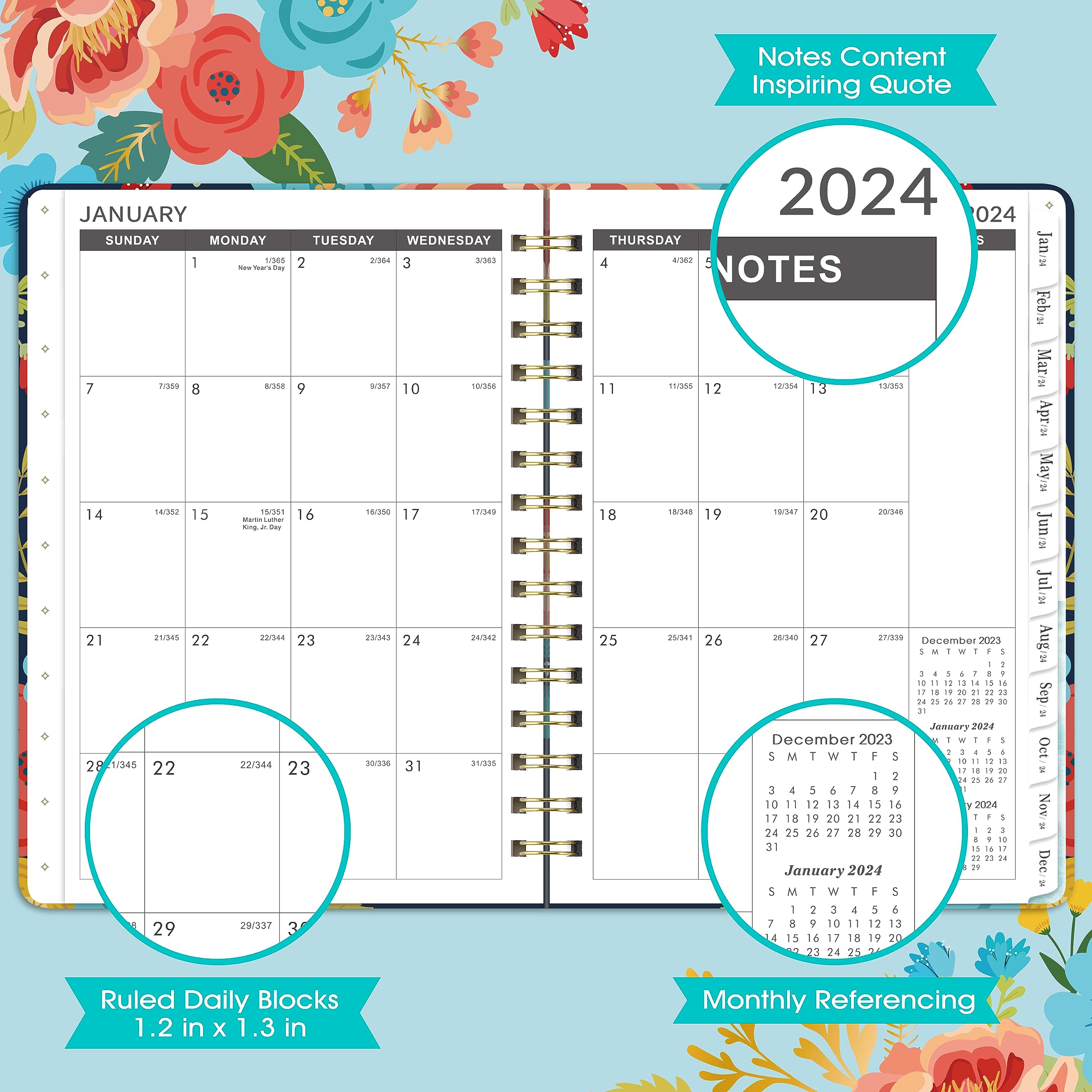 2023-2025 Monthly Planner - Monthly Planner, 3 Year Monthly from Jan. 2023- Dec. 2025, 6" x 8.3" , with Tabs, Monthly Calendar Planner with Pocket, Contacts and Passwords, Twin-Wire Binding