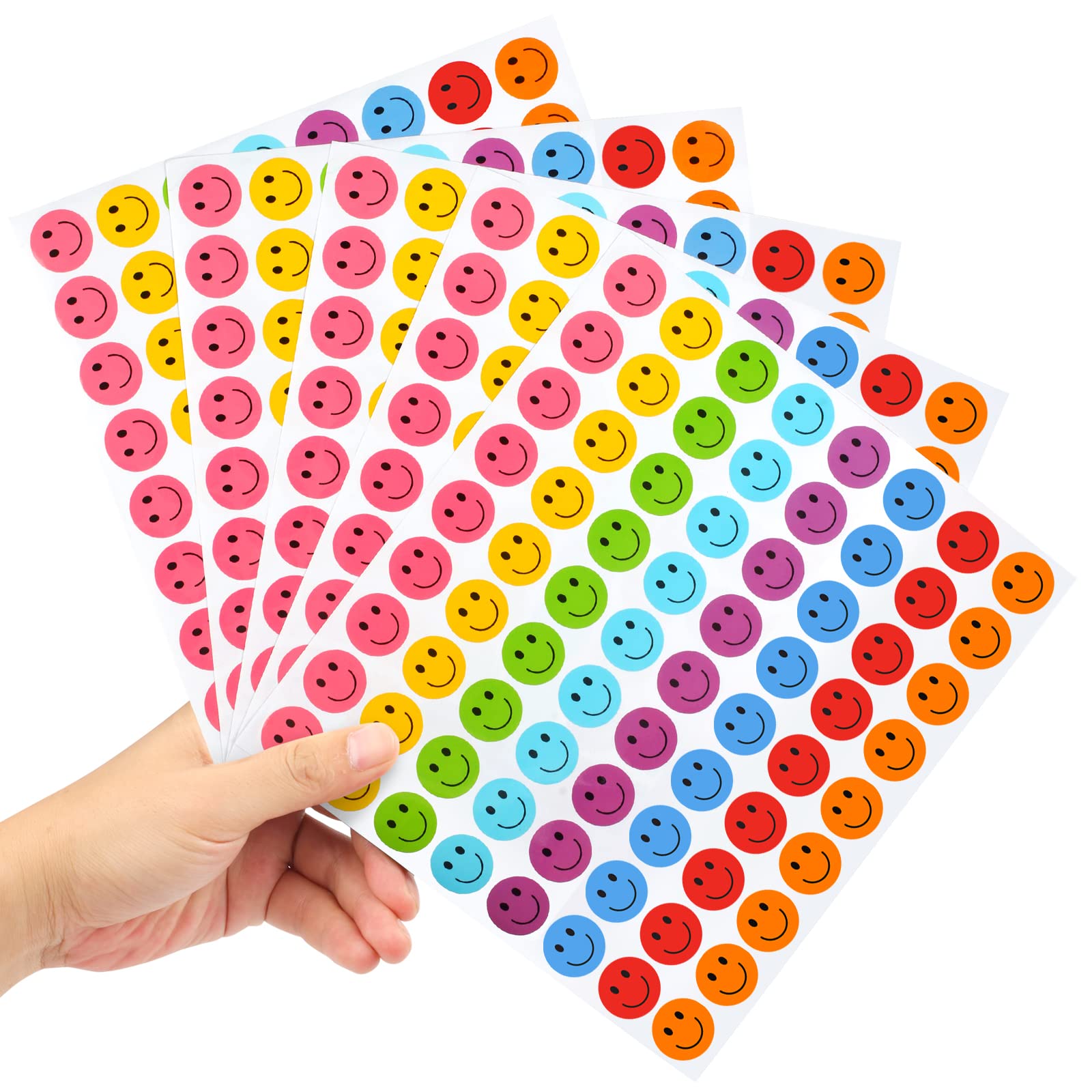 Smiley Face Stickers 1800Pieces, Happy Face Stickers 1in/2.5cm, Small Stickers for Kids Reward Chart (8 Colors)