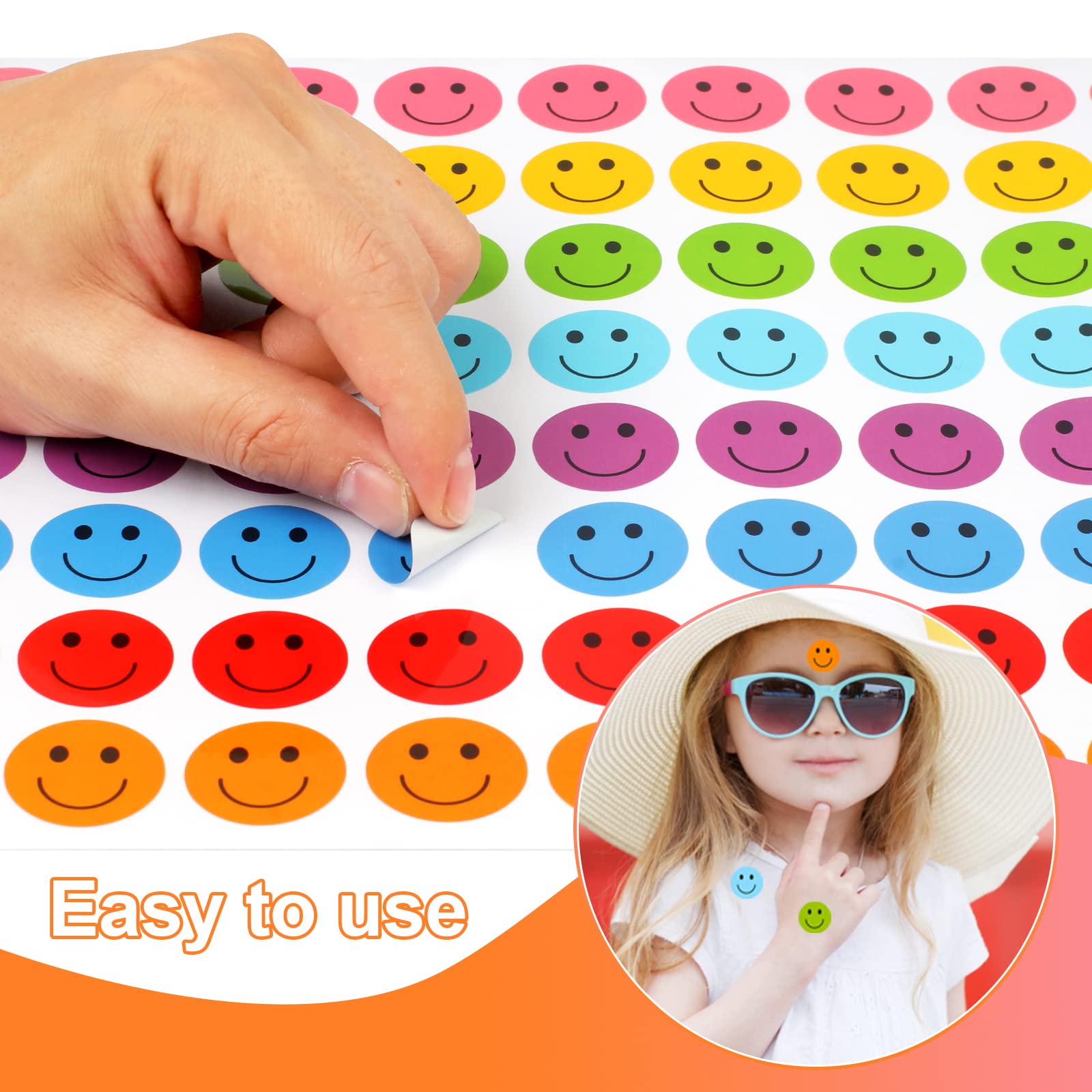 Smiley Face Stickers 1800Pieces, Happy Face Stickers 1in/2.5cm, Small Stickers for Kids Reward Chart (8 Colors)