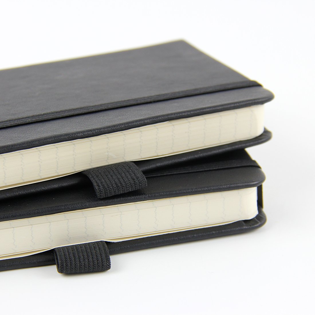 (2-Pack) Pocket Notebook 3.5" x 5.5", Small Hardcover Journal with Pen Holder, Inner Pockets, 100gsm Thick Ruled/Lined Paper, Black
