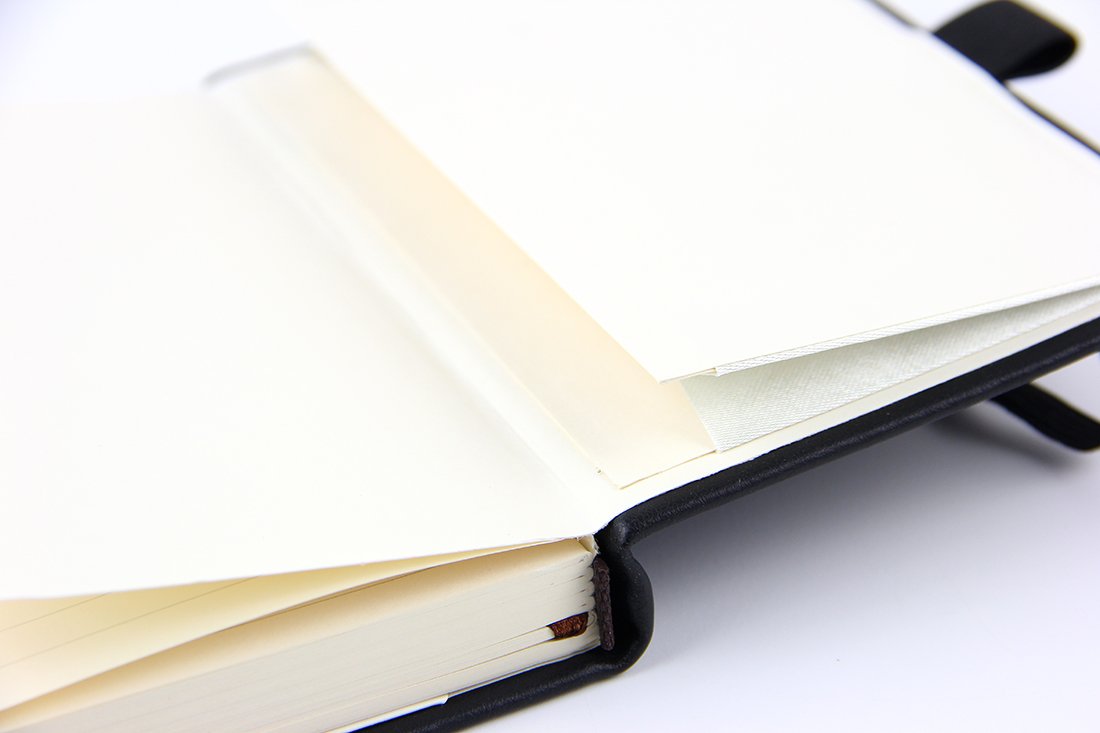 (2-Pack) Pocket Notebook 3.5" x 5.5", Small Hardcover Journal with Pen Holder, Inner Pockets, 100gsm Thick Ruled/Lined Paper, Black