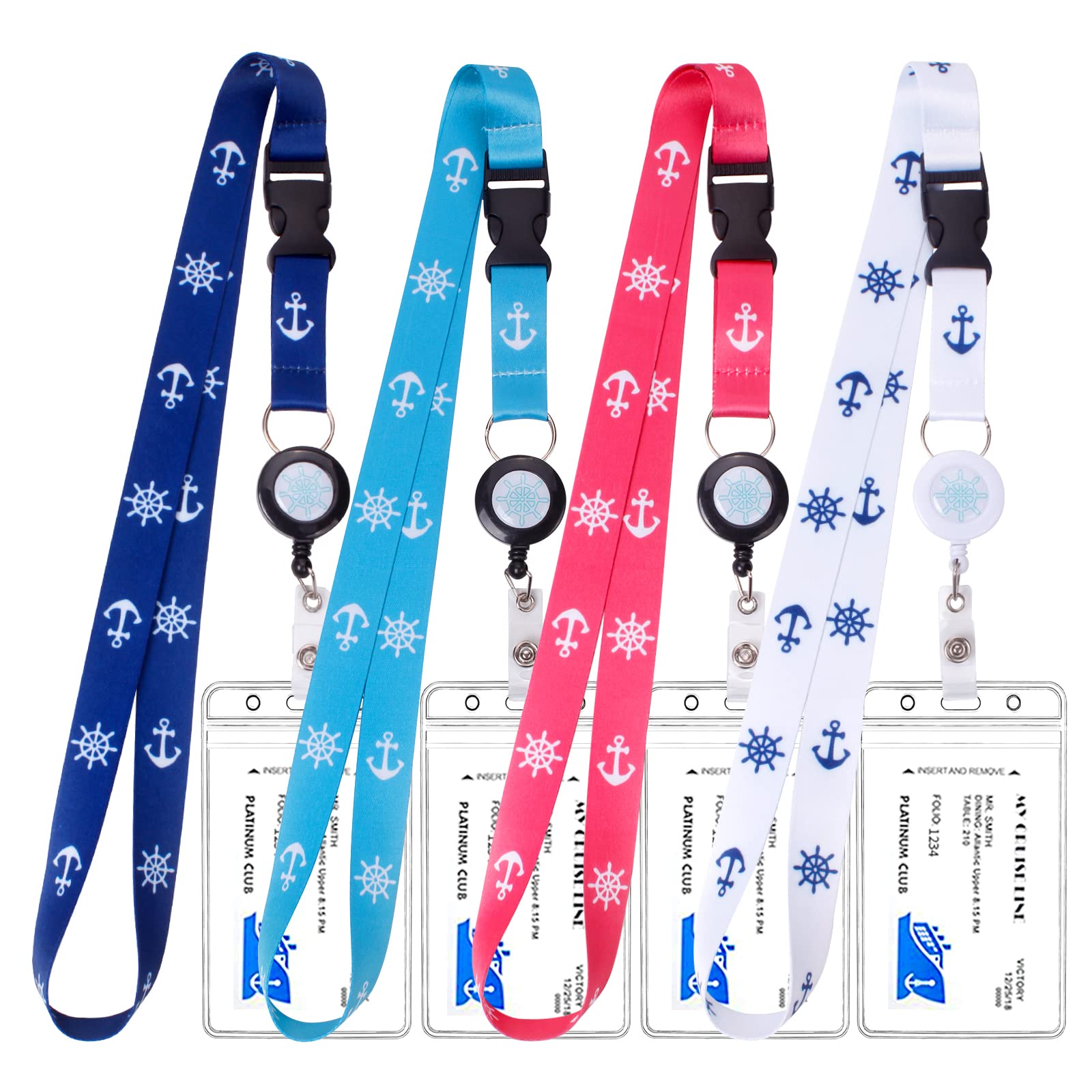 Retractable Cruise Lanyards, 4 Pack Waterproof Cruise Lanyard with ID Badge Reel Holder & Detachable Buckle for Cruises Ships Key Cards, Cruise Essentials & Must Have Accessories (4 Colors)