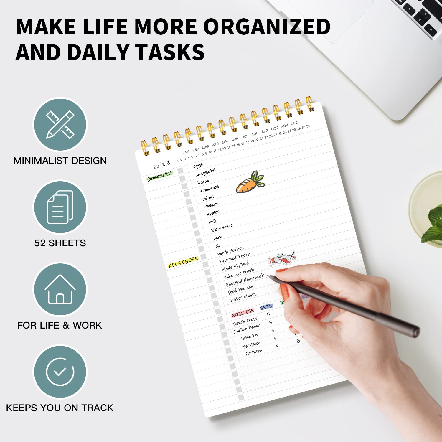 Regolden-Book To Do List Notepad Spiral Planner, Daily Task Tracker with Wide Lined Notebooks, List Maker, Daily Schedule Tracking College Ruled Flexible Cover To Do List Journal, Grocery Checklist for Teacher/Men/Women, 52 Sheets (6"x8.5")2Pack