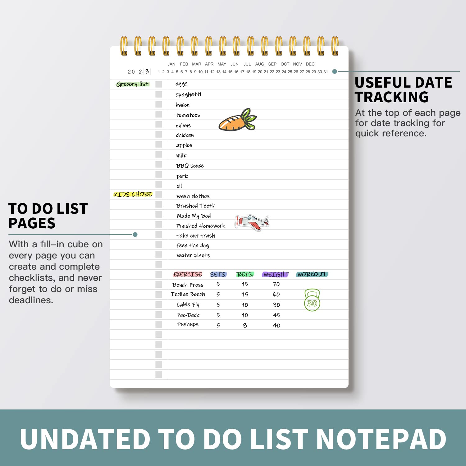 Regolden-Book To Do List Notepad Spiral Planner, Daily Task Tracker with Wide Lined Notebooks, List Maker, Daily Schedule Tracking College Ruled Flexible Cover To Do List Journal, Grocery Checklist for Teacher/Men/Women, 52 Sheets (6"x8.5")2Pack