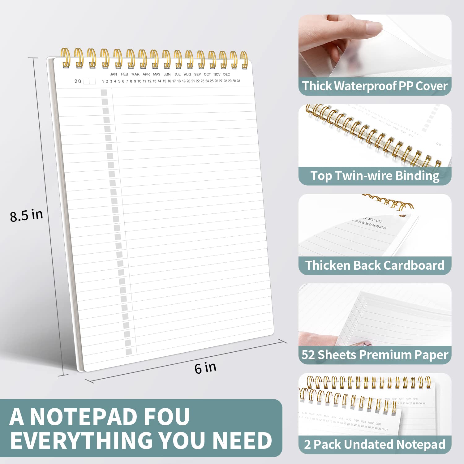 Regolden-Book To Do List Notepad Spiral Planner, Daily Task Tracker with Wide Lined Notebooks, List Maker, Daily Schedule Tracking College Ruled Flexible Cover To Do List Journal, Grocery Checklist for Teacher/Men/Women, 52 Sheets (6"x8.5")2Pack
