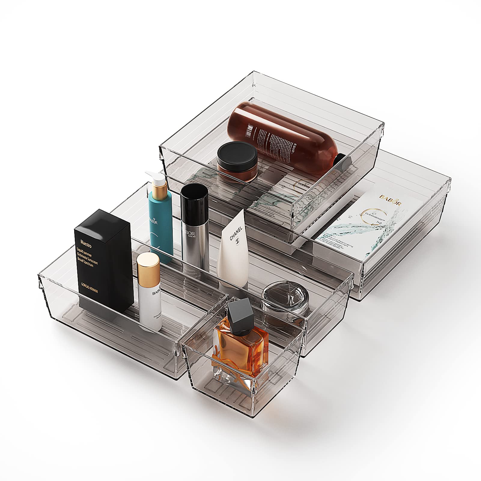 Kzemtcuo 16 Pcs Drawer Organizer 5 Size Acrylic Junk Desk Drawer Organization Separate Makeup Drawers Office Clear Plastic Drawer Organizer for Bathroom Drawer Organizer Built-in Divider Storage Box
