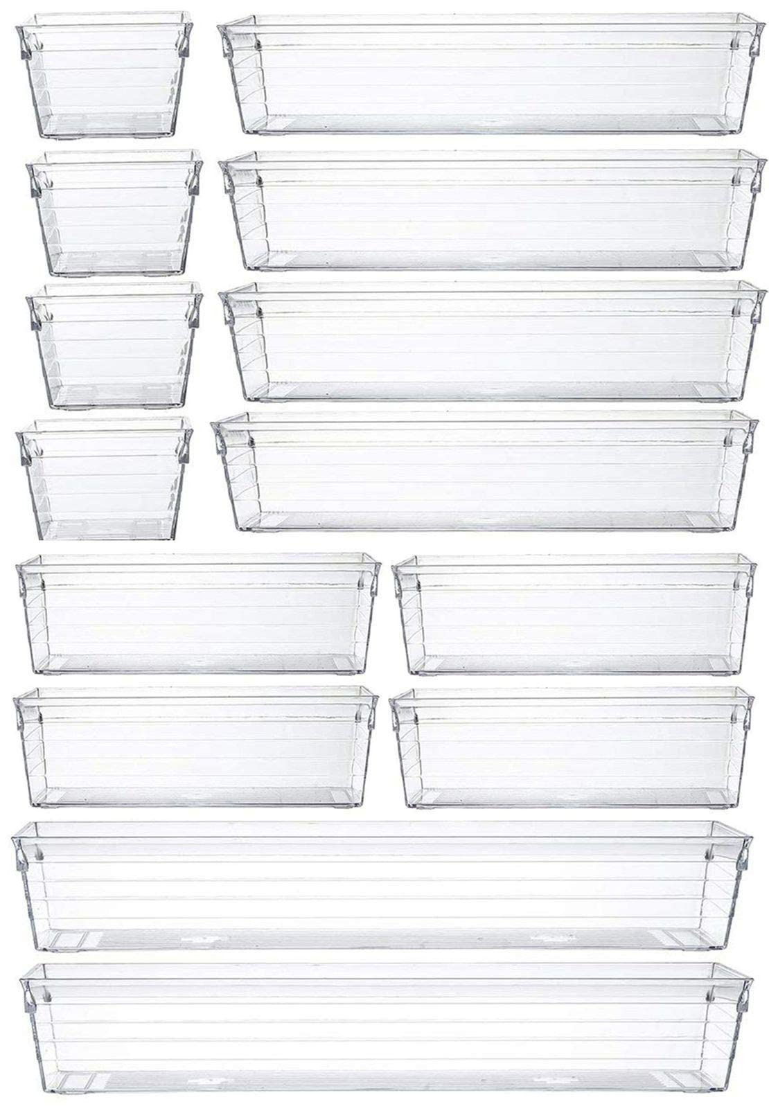 Kzemtcuo 16 Pcs Drawer Organizer 5 Size Acrylic Junk Desk Drawer Organization Separate Makeup Drawers Office Clear Plastic Drawer Organizer for Bathroom Drawer Organizer Built-in Divider Storage Box