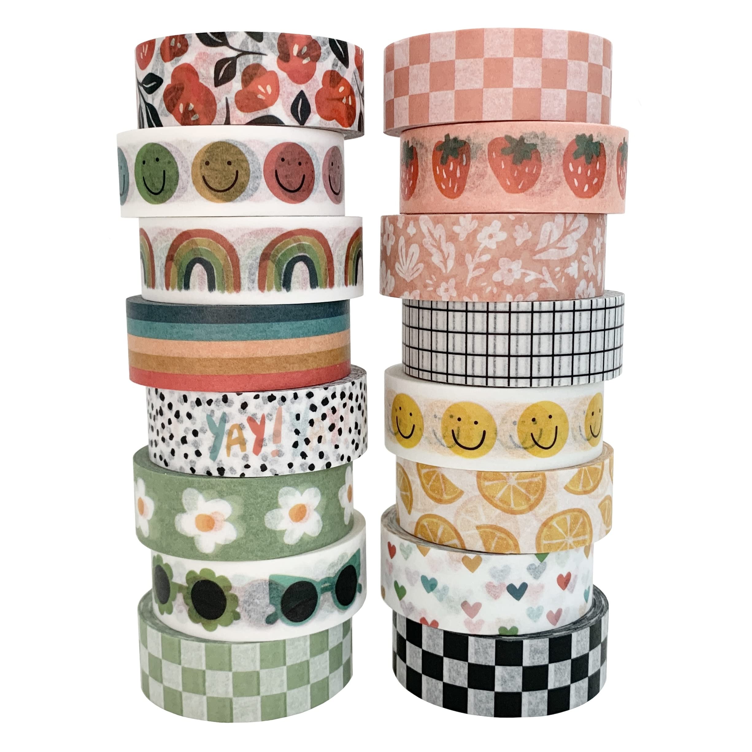 ZYNSHE Washi Tape Set, 16 Rolls of 15 mm Wide (7 m Long), Cute Decorative Tape for Scrapbooking, Bullet Journals, Planner Supplies