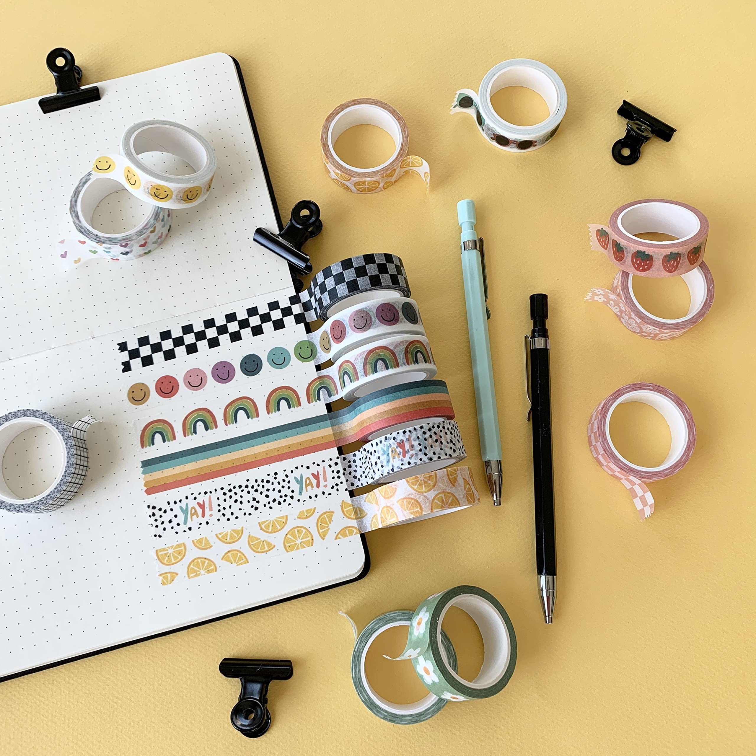 ZYNSHE Washi Tape Set, 16 Rolls of 15 mm Wide (7 m Long), Cute Decorative Tape for Scrapbooking, Bullet Journals, Planner Supplies
