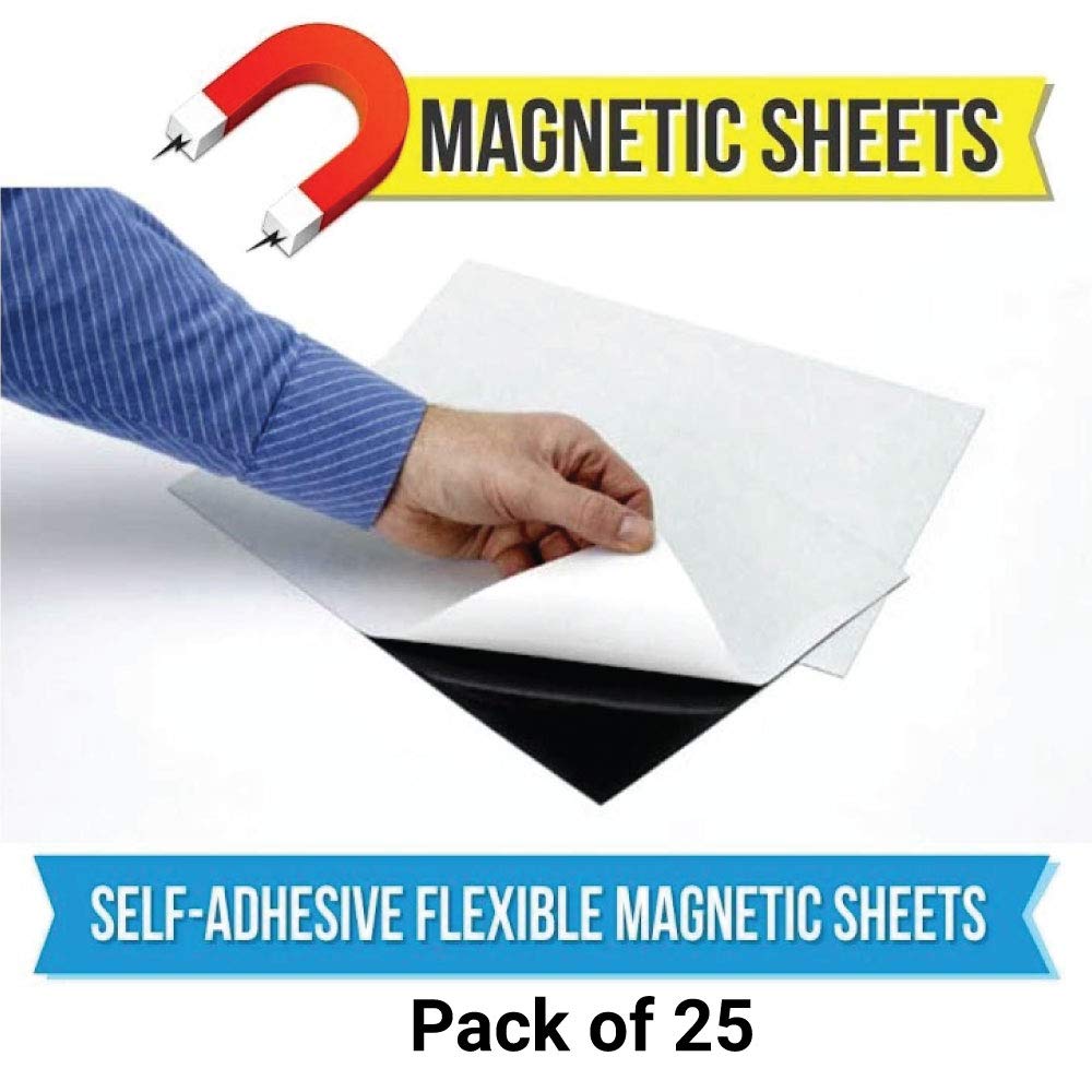 JH Best Crafts Adhesive Magnetic Sheets | Flexible Magnet with Adhesive Backing | 8 x 10 Inch Magnets for Crafts and Pictures | Cut to Any Size | Pack of 25
