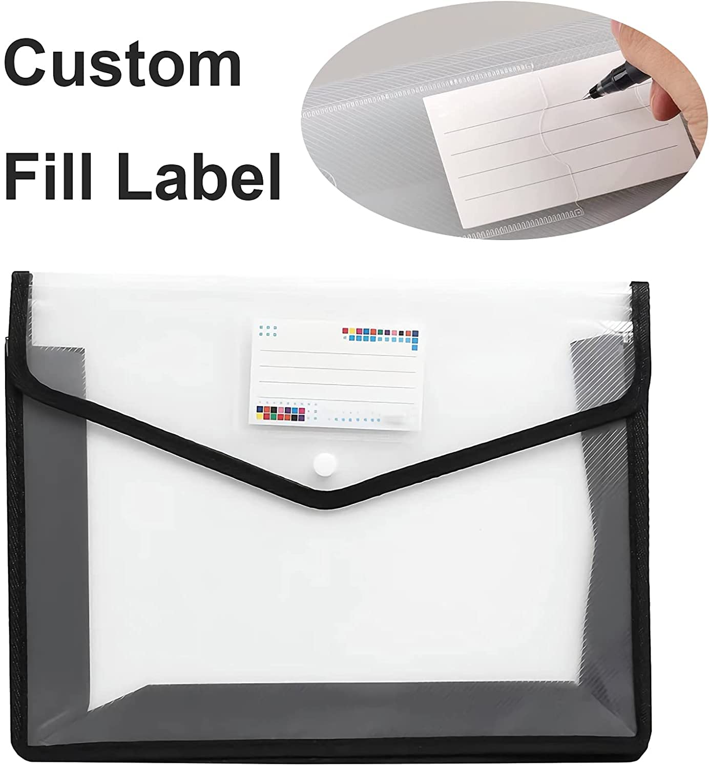 YoeeJob Plastic File Folders Legal Size Expandable Document Folder with Snap Button Closure, B4 Expanding File Wallet Envelopes Pouch with Label Pocket, 2 Packs, Black