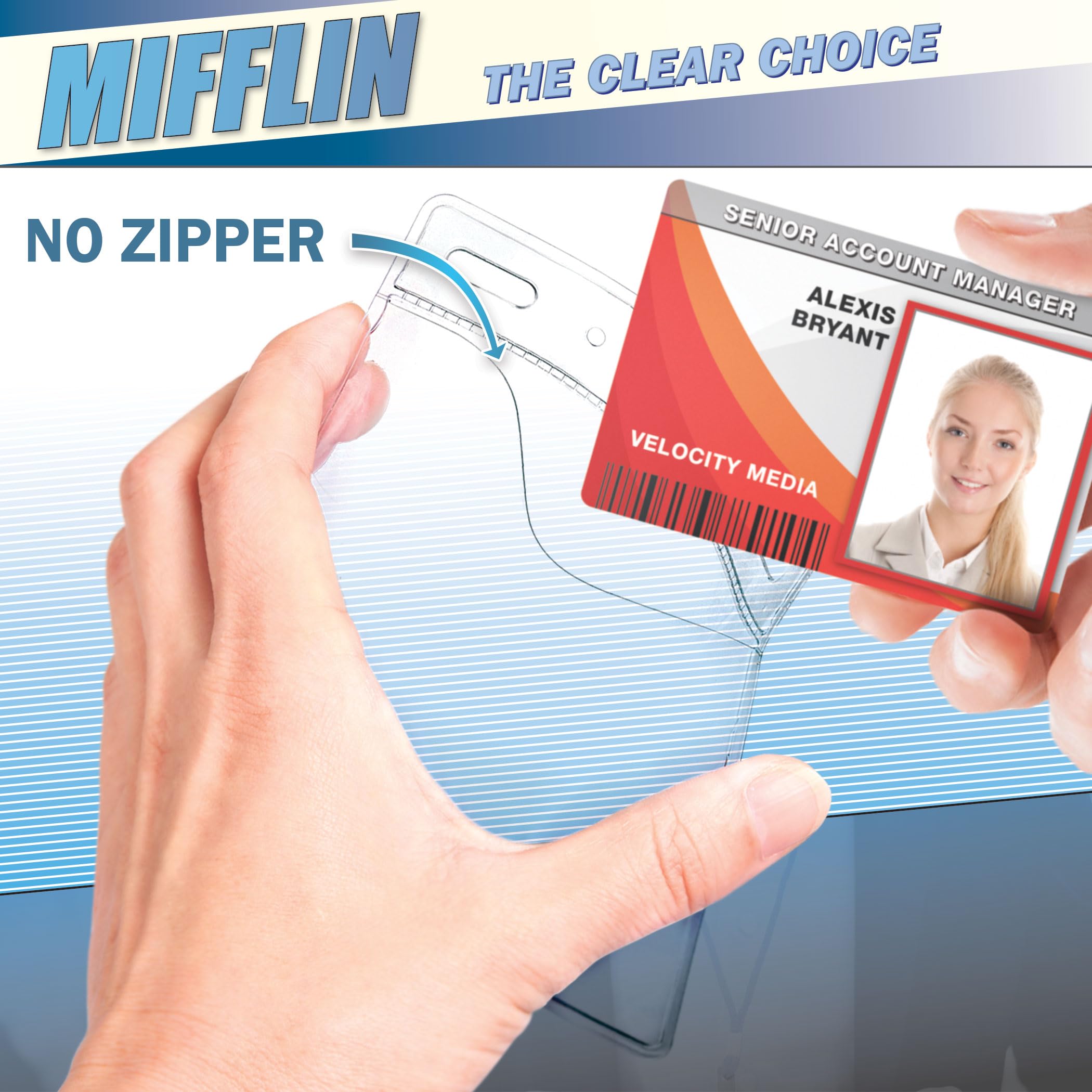 Mifflin-USA Card Protector (4x3 Inch, Clear, Bulk 100 Pack) Quick Load Horizontal No Zipper Name ID Badge Holder