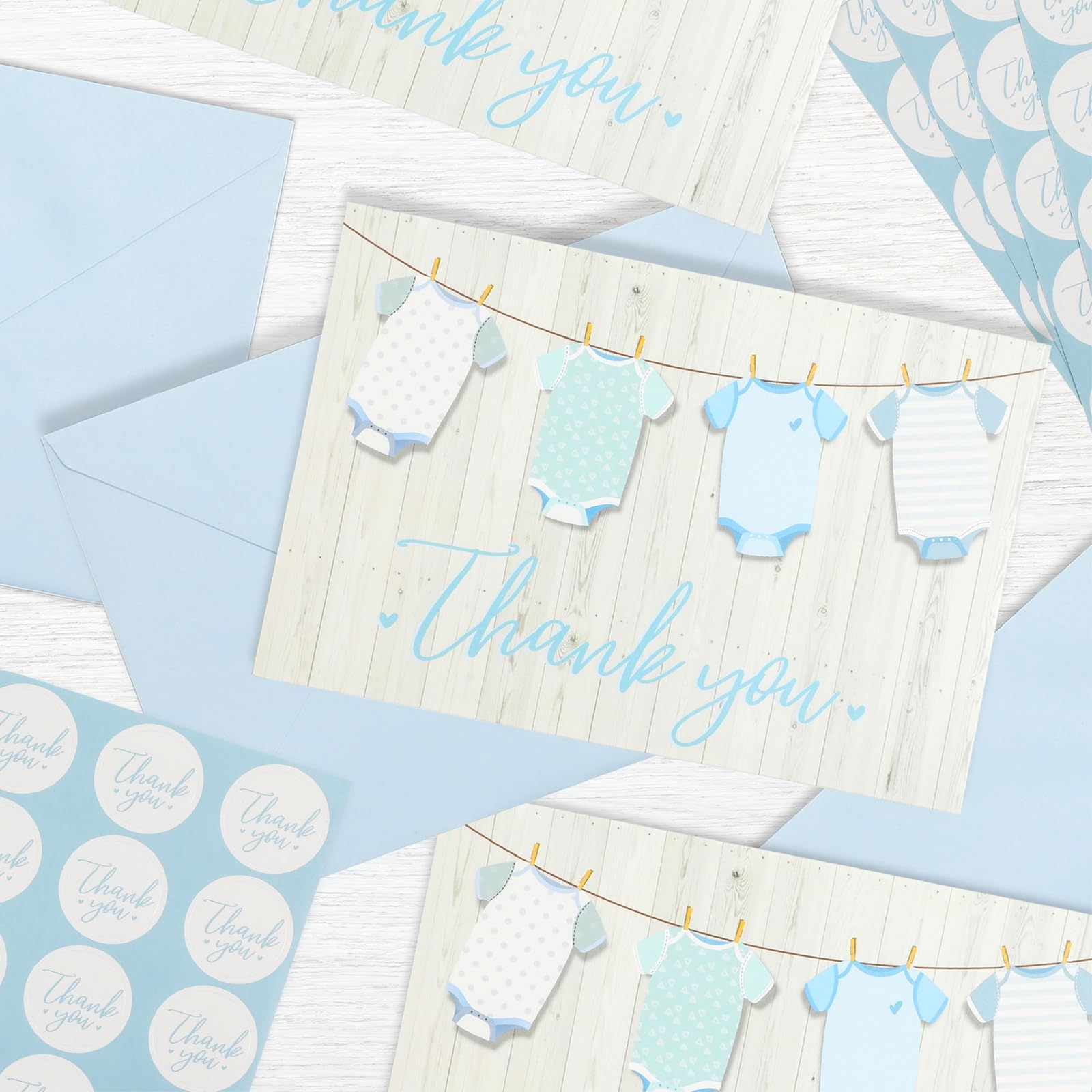 Pipilo Press 60 Pack Boy Baby Shower Thank You Cards with Blue Envelopes, Cute Stickers, Blank Inside (6 x 4 In)