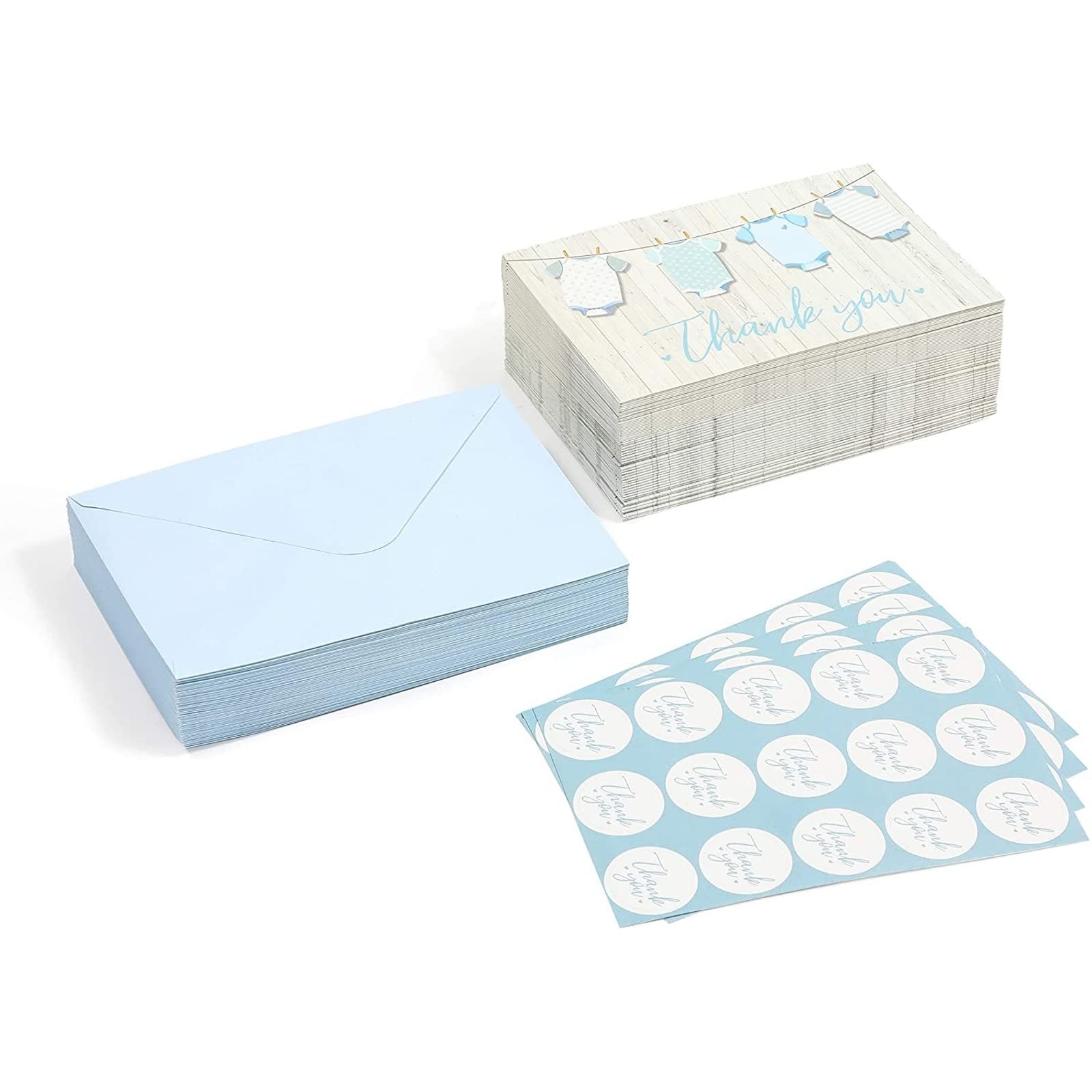 Pipilo Press 60 Pack Boy Baby Shower Thank You Cards with Blue Envelopes, Cute Stickers, Blank Inside (6 x 4 In)