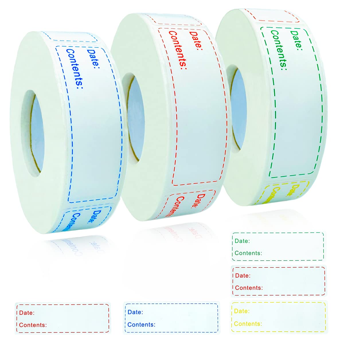 450pcs Smatagee Removable Freezer Labels,1 x 3 Inch Food Storage Stickers,Self-Adhesive Date Labels-Waterproof Oil-Resistant Easy Clean Leaves no Residue,4 Colors Labels 3 Rolls