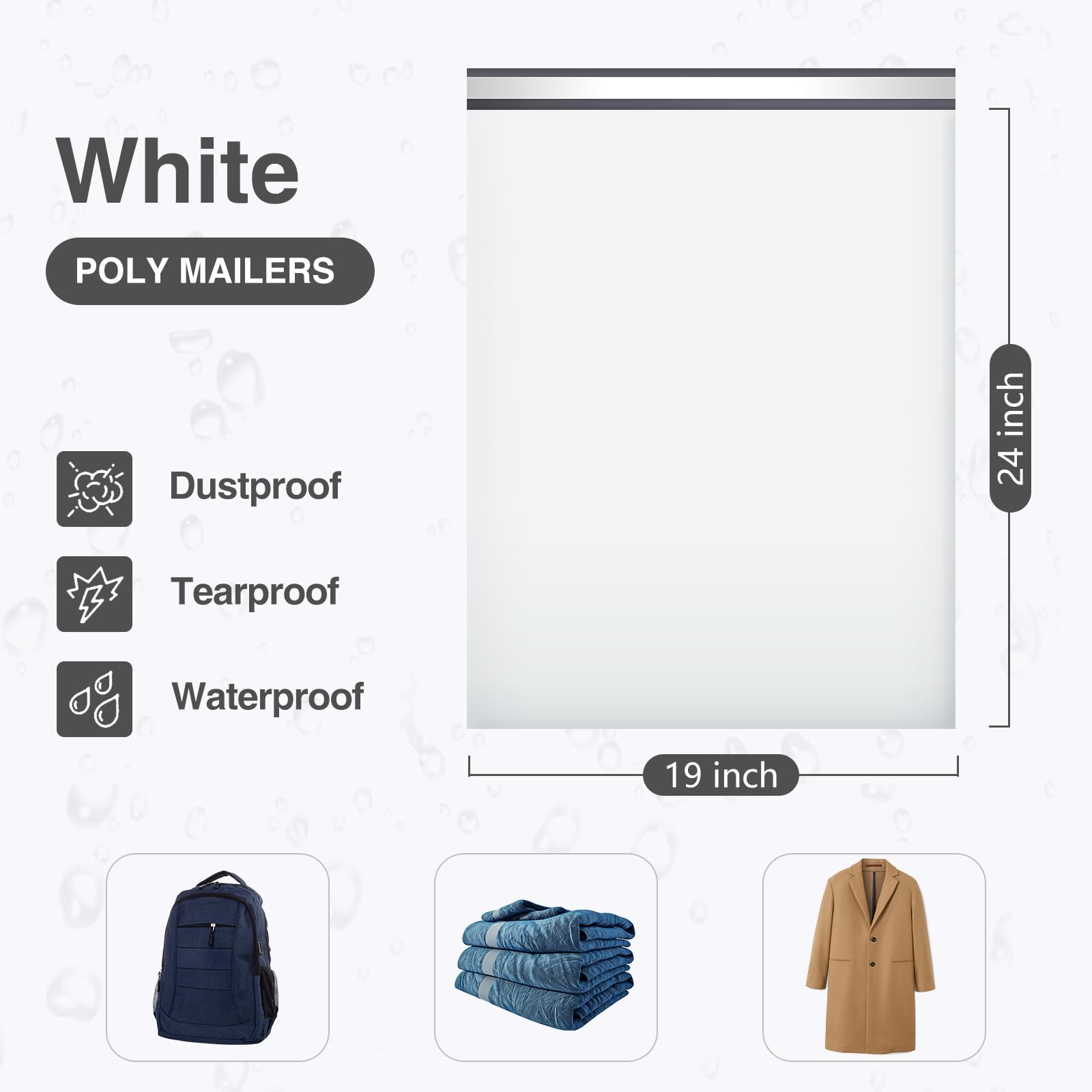 UCGOU Poly Mailers 19x24 Inch White 50 Pack Extra Large Shipping Bags Strong Thick Mailing Envelopes Self Seal Adhesive Waterproof and Tear Proof Boutique Postal for Clothing,Quilt and More