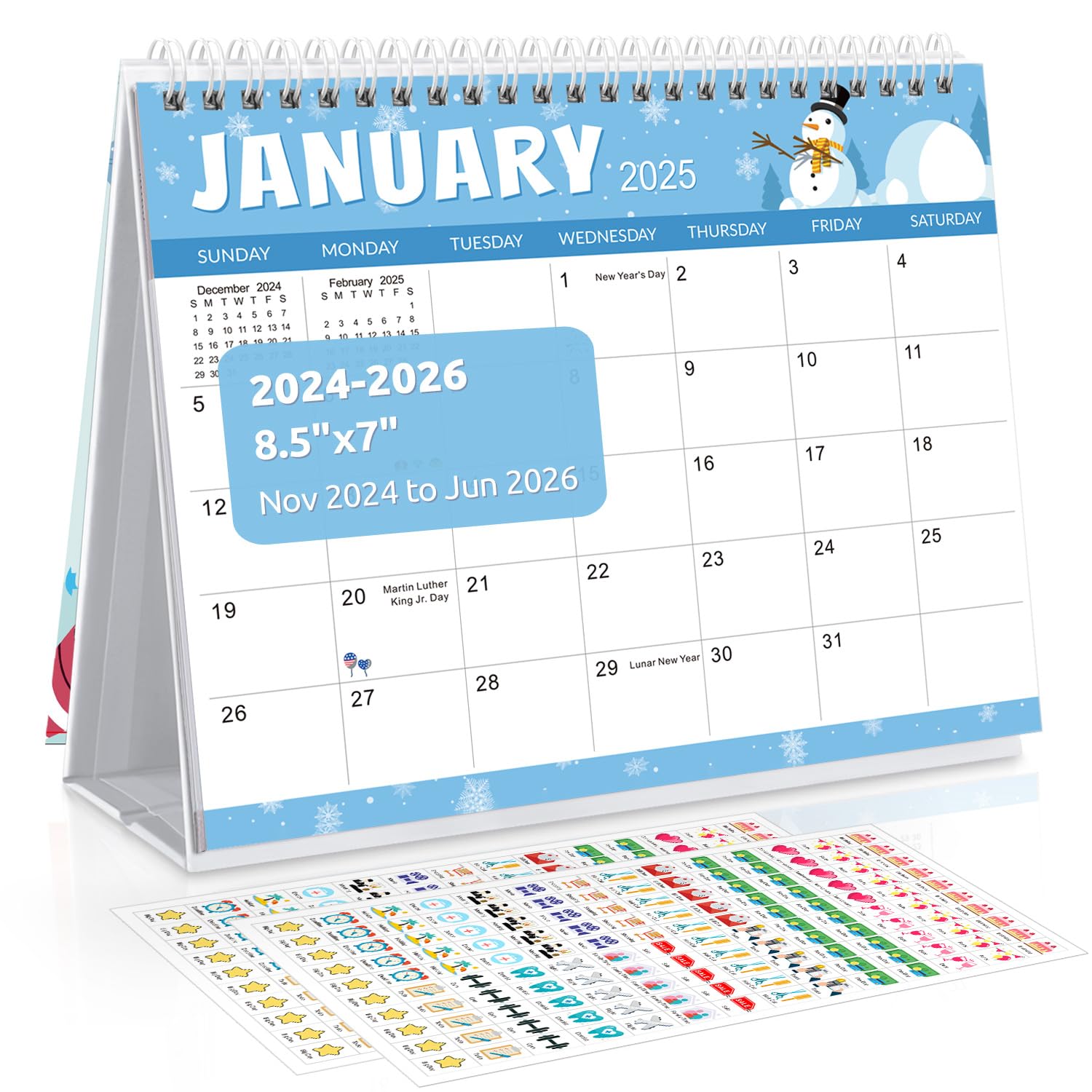 SKYDUE Small Desk Calendar 2023, Desk Calendar from Jan.2023 to Jun.2024, 7" x 8.5", Standing Desk Calendar with To-do List & Notes for Kitchen Office School