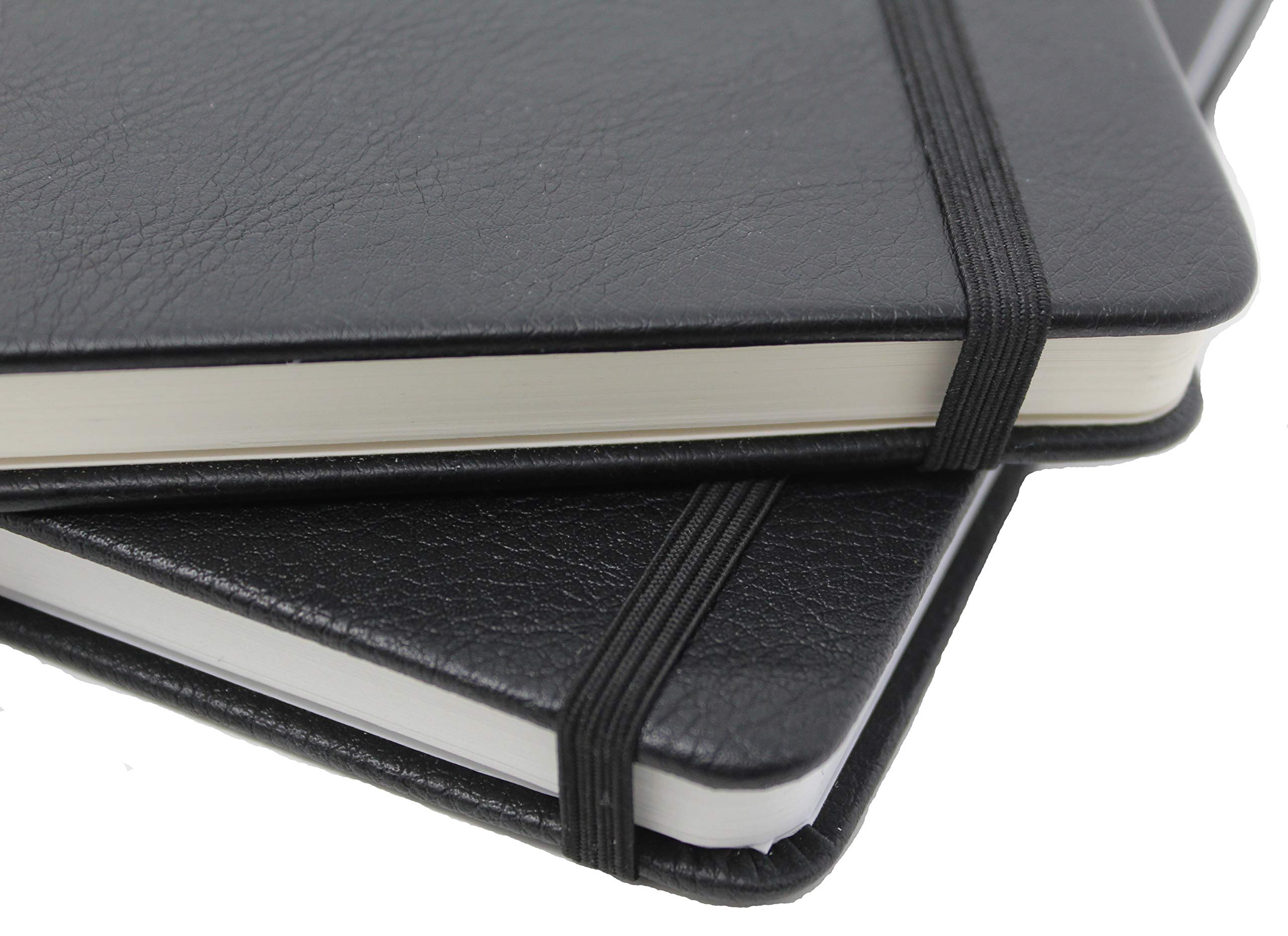 LYTek Faux Leather Lined Journal Notebooks with 120 GSM, Hardcover Executive Notebook, 5.25 x 8.25 inches for Writing - Date Marked, Inner Pocket, Ribbon Mark & Elastic Closure (Black, Pack of 2)