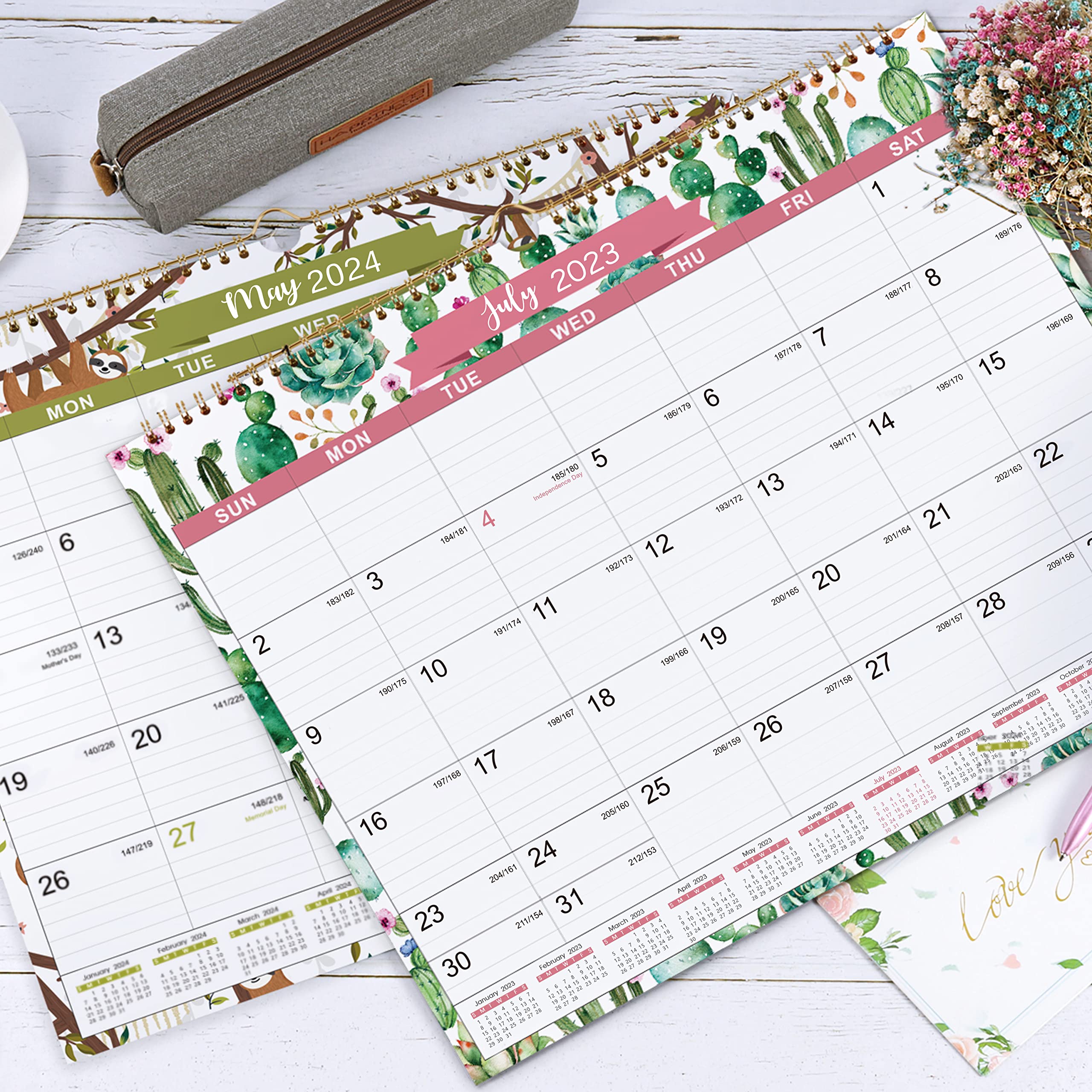2023-2024 Calendar - Wall Calendar 2023-2024 from January 2023 - June 2024 with Julian Dates, 15" x 11.5", Two-Wire Binding, Ruled Blocks Perfect for Planning and Organizing for Home or Office