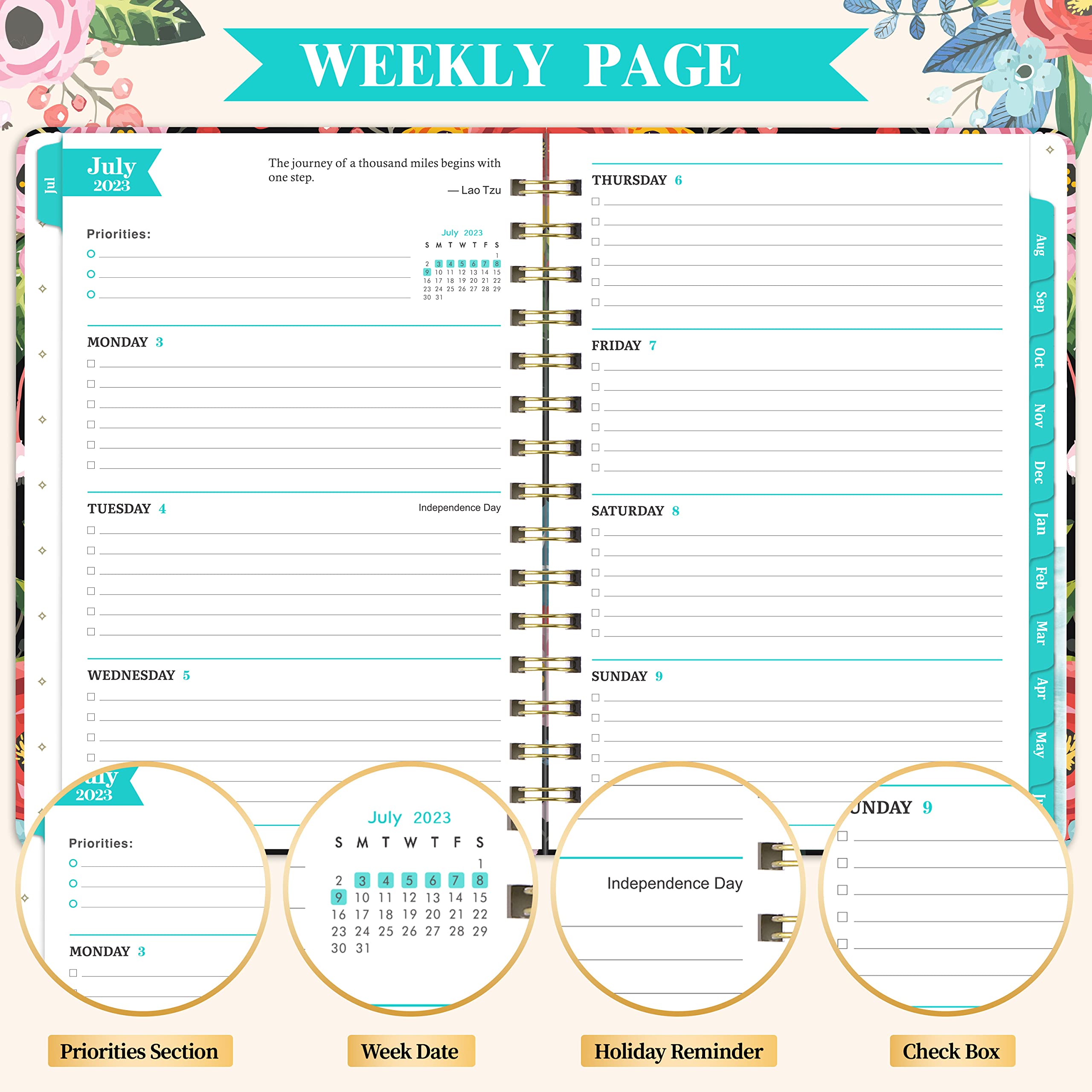 Planner 2023-2024 - July 2023 - June 2024 Weekly Monthly Planner 2023-2024, 6.4 x 8.5 Academic Planner, Calendar Planner 2023-2024 with Monthly Tabs, Hardcover, Elastic Closure