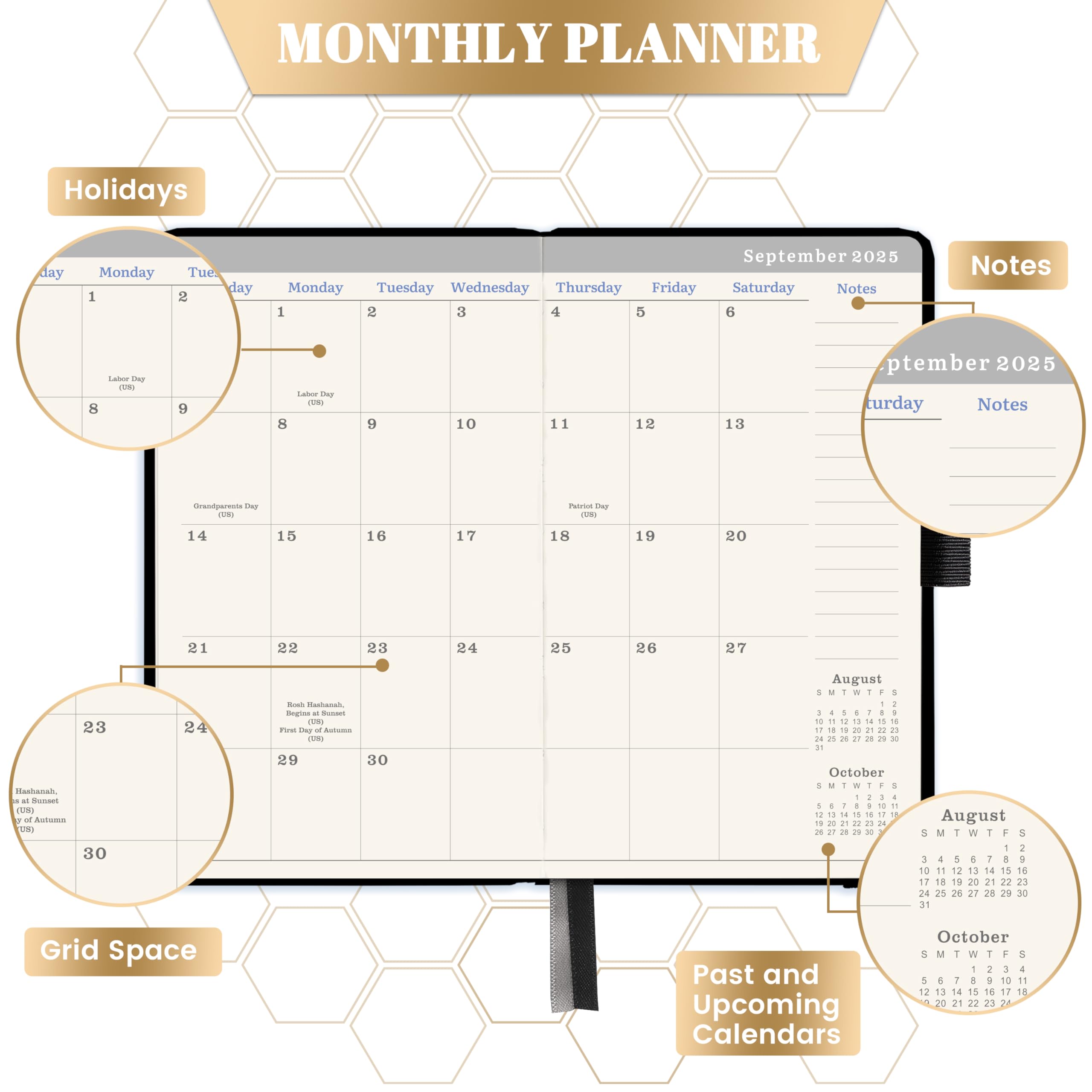 Pocket Planner 2023-2026 - 3 Year Monthly Planner 2023-2026, Jul.2023 - Jun.2026, 6.2" × 4", 3 Year Monthly Planner With 63 Note Page, 2 Bookmarks, Pen Loop, Inner Pocket, Perfect Organizer for Purse - Black Bee