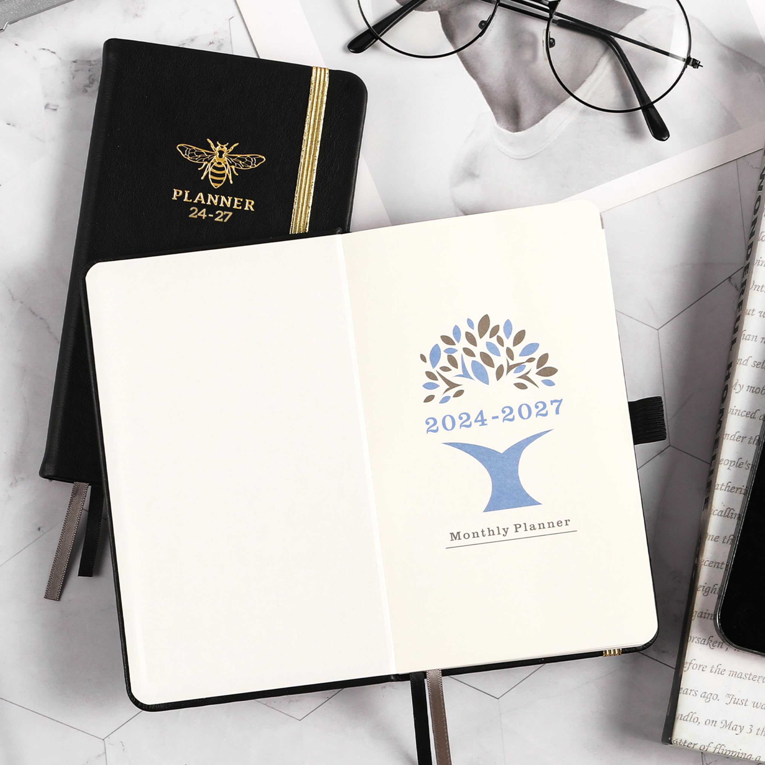 Pocket Planner 2023-2026 - 3 Year Monthly Planner 2023-2026, Jul.2023 - Jun.2026, 6.2" × 4", 3 Year Monthly Planner With 63 Note Page, 2 Bookmarks, Pen Loop, Inner Pocket, Perfect Organizer for Purse - Black Bee