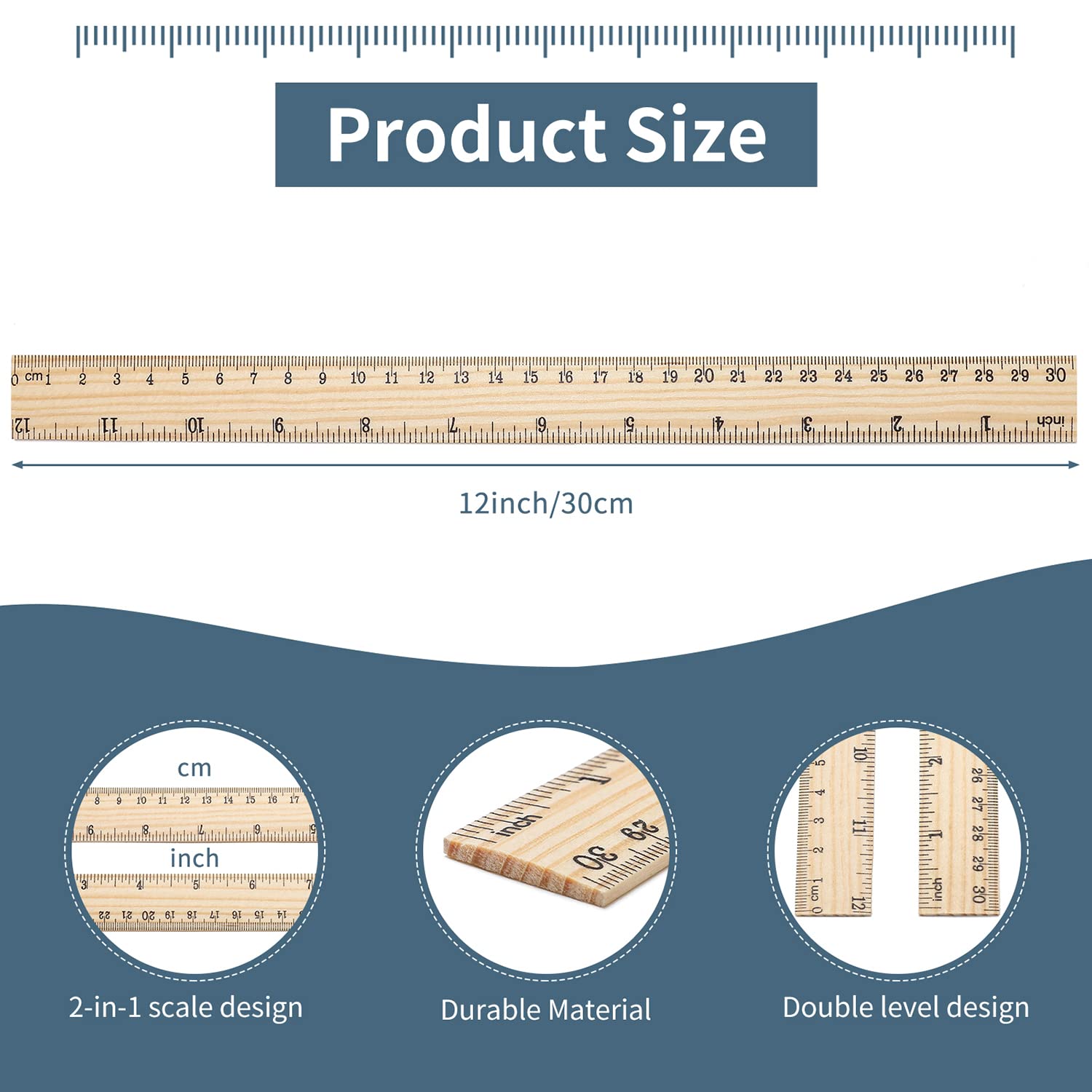 60 Pack Wooden Ruler 12 Inch Rulers Bulk Wood Measuring Ruler Office Ruler 2 Scale