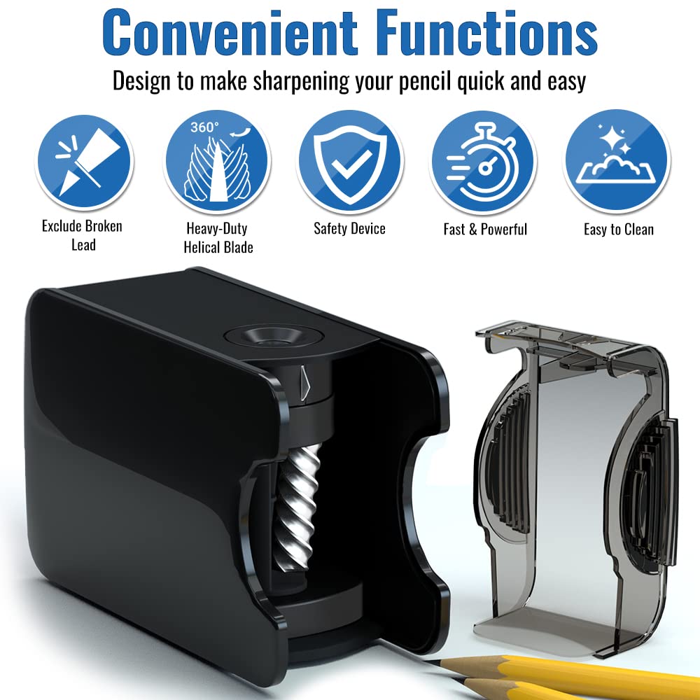 JOINPRO Pencil Sharpeners, Professional Electric Pencil Sharpener, Heavy-Duty Helical Blade; Auto Quick Sharpening; Battery Operated for 6-8mm No.2/Colored Pencils, Kids, Classroom, Office (Black)