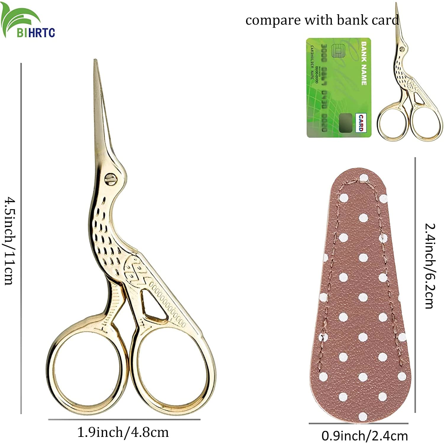 BIHRTC 4.5Inch Embroidery Scissors Knitting Scissors Sharp Tip Stainless Steel Scissors Little Scissors for Cross Stitch Cutting Embroidery Sewing Handcraft Craft Art Work DIY Tool