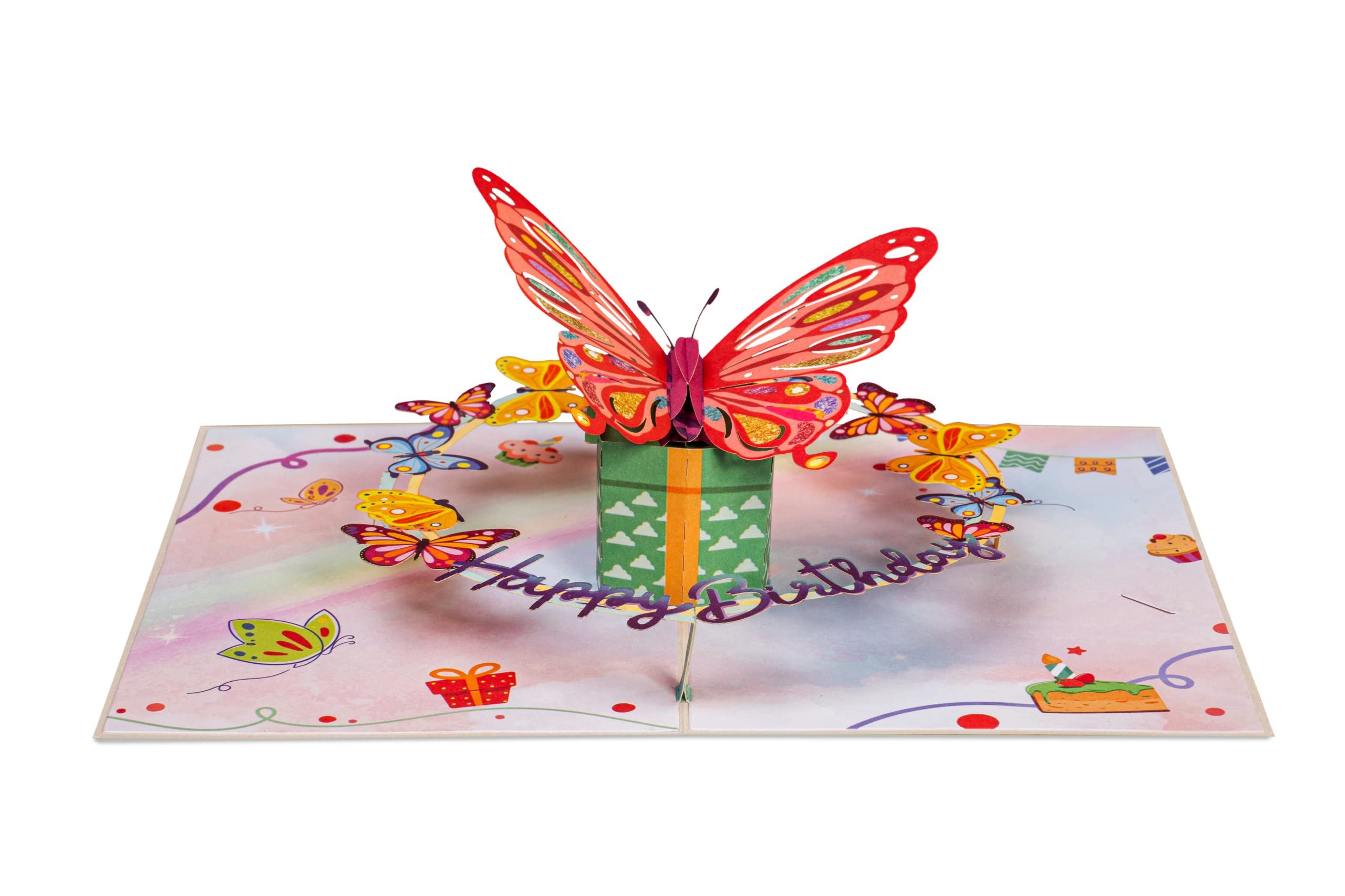 Paper Love 3D Pop Up Birthday Card, Butterfly, For Adults and Kids - 5" x 7" Cover - Includes Envelope and Note Tag