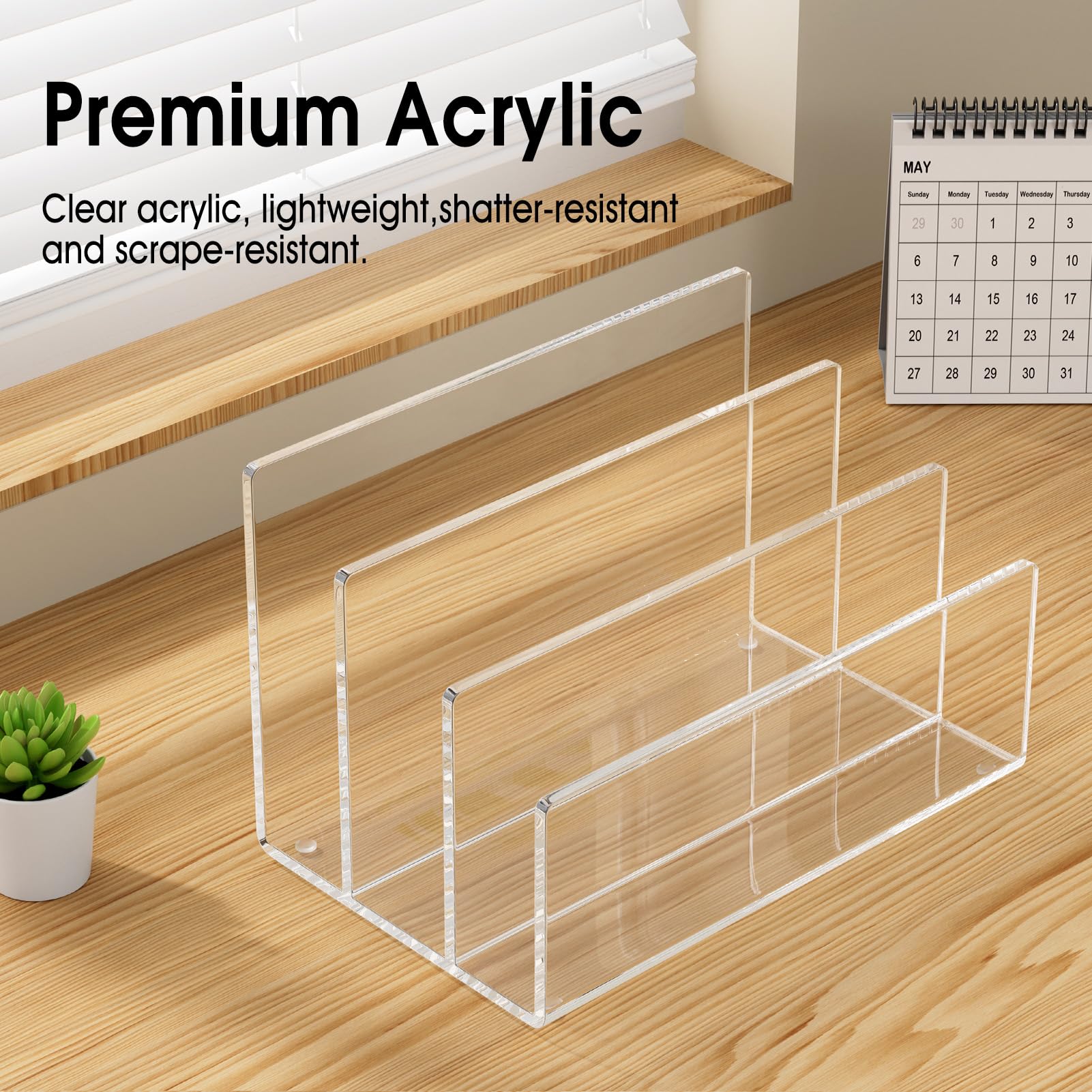 KTRIO Acrylic File Holder 3 Sections, File Organizer for Desk Clear Desk Organizer File Sorter File Folder Holder Mail Organizer Letter Holder for Envelopes, Mail, Electronics