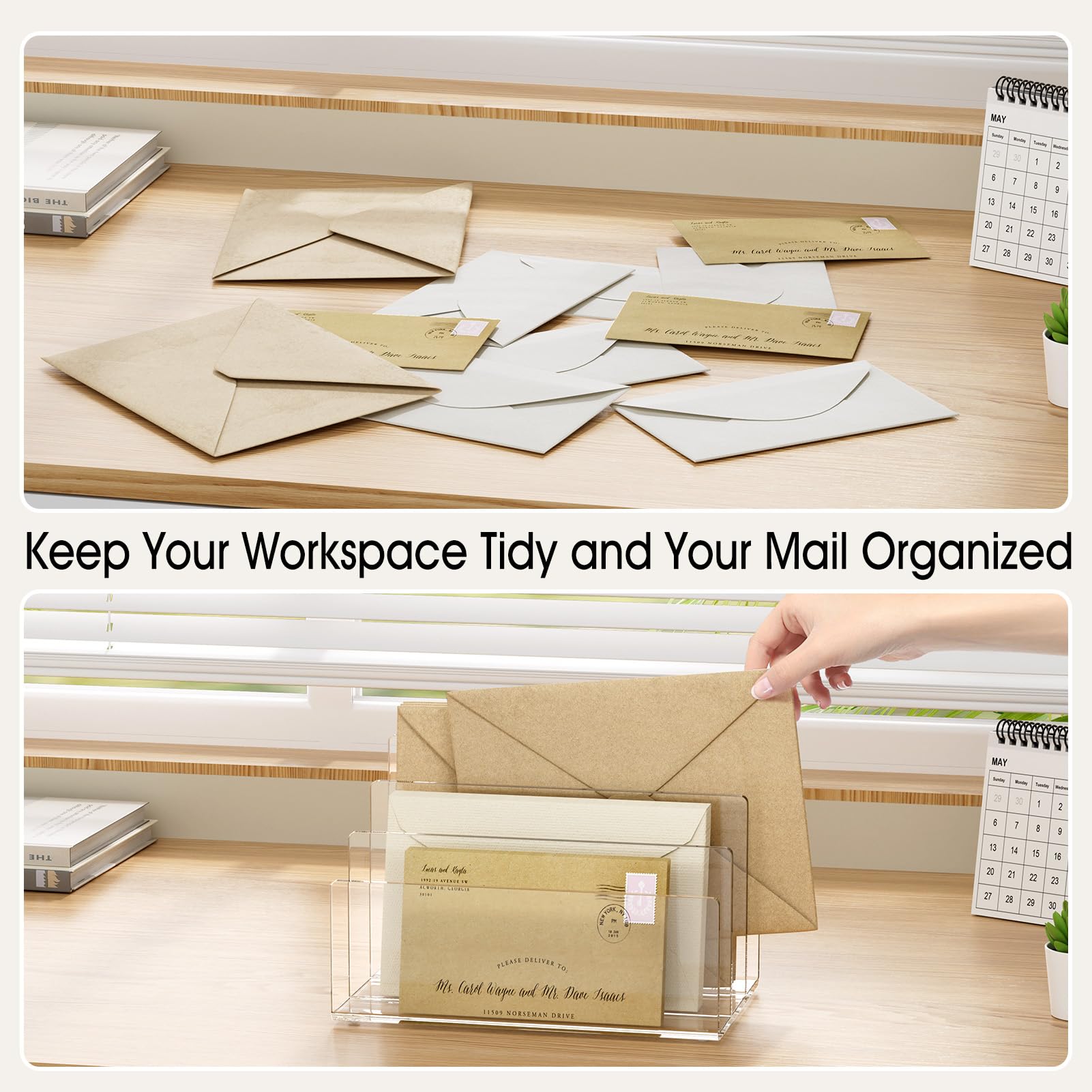 KTRIO Acrylic File Holder 3 Sections, File Organizer for Desk Clear Desk Organizer File Sorter File Folder Holder Mail Organizer Letter Holder for Envelopes, Mail, Electronics