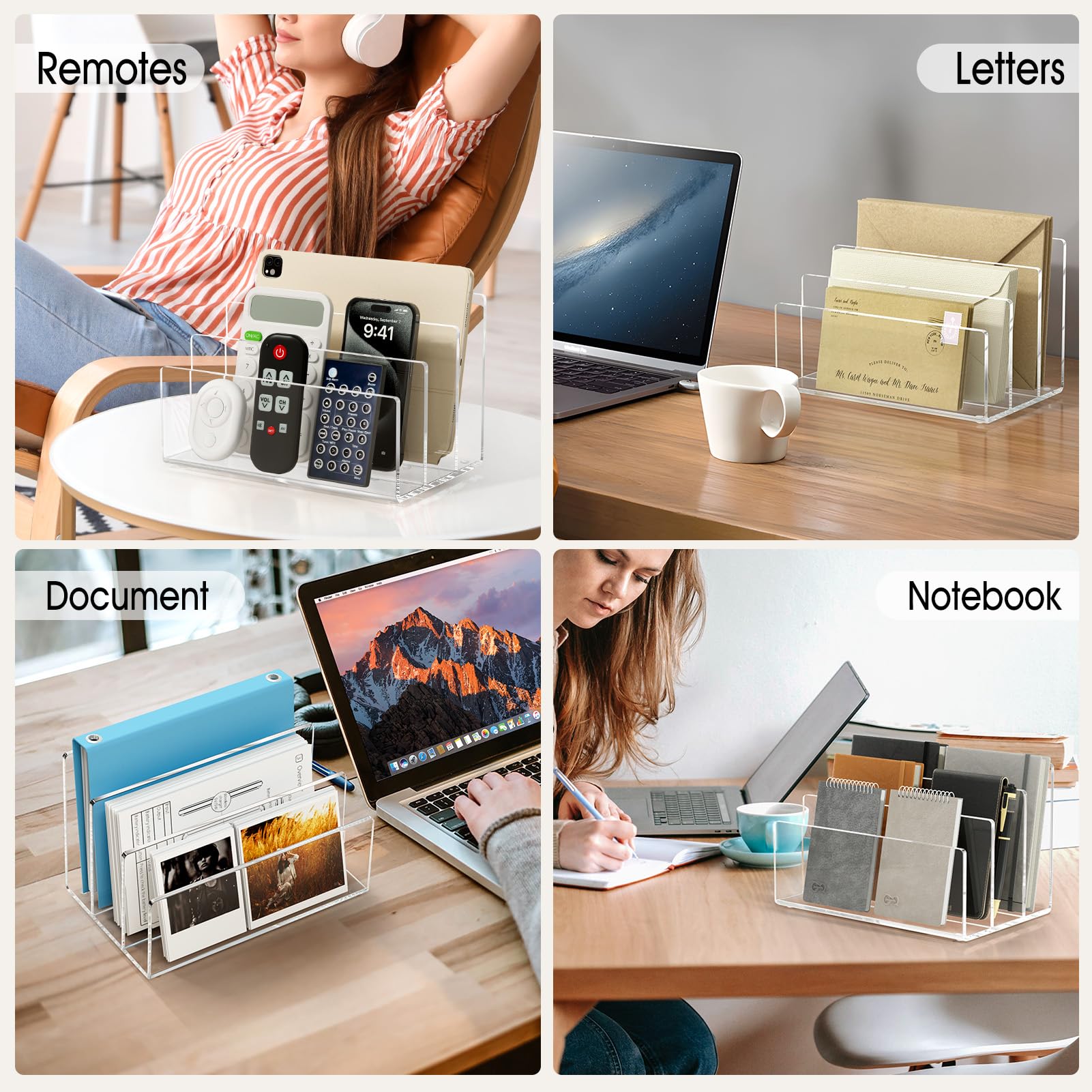 KTRIO Acrylic File Holder 3 Sections, File Organizer for Desk Clear Desk Organizer File Sorter File Folder Holder Mail Organizer Letter Holder for Envelopes, Mail, Electronics