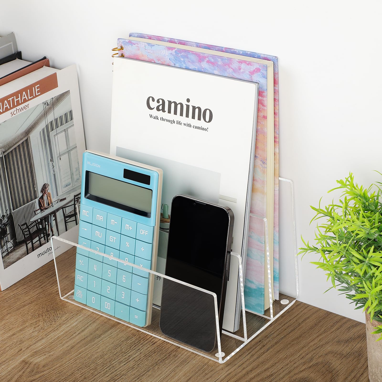 KTRIO Acrylic File Holder 3 Sections, File Organizer for Desk Clear Desk Organizer File Sorter File Folder Holder Mail Organizer Letter Holder for Envelopes, Mail, Electronics