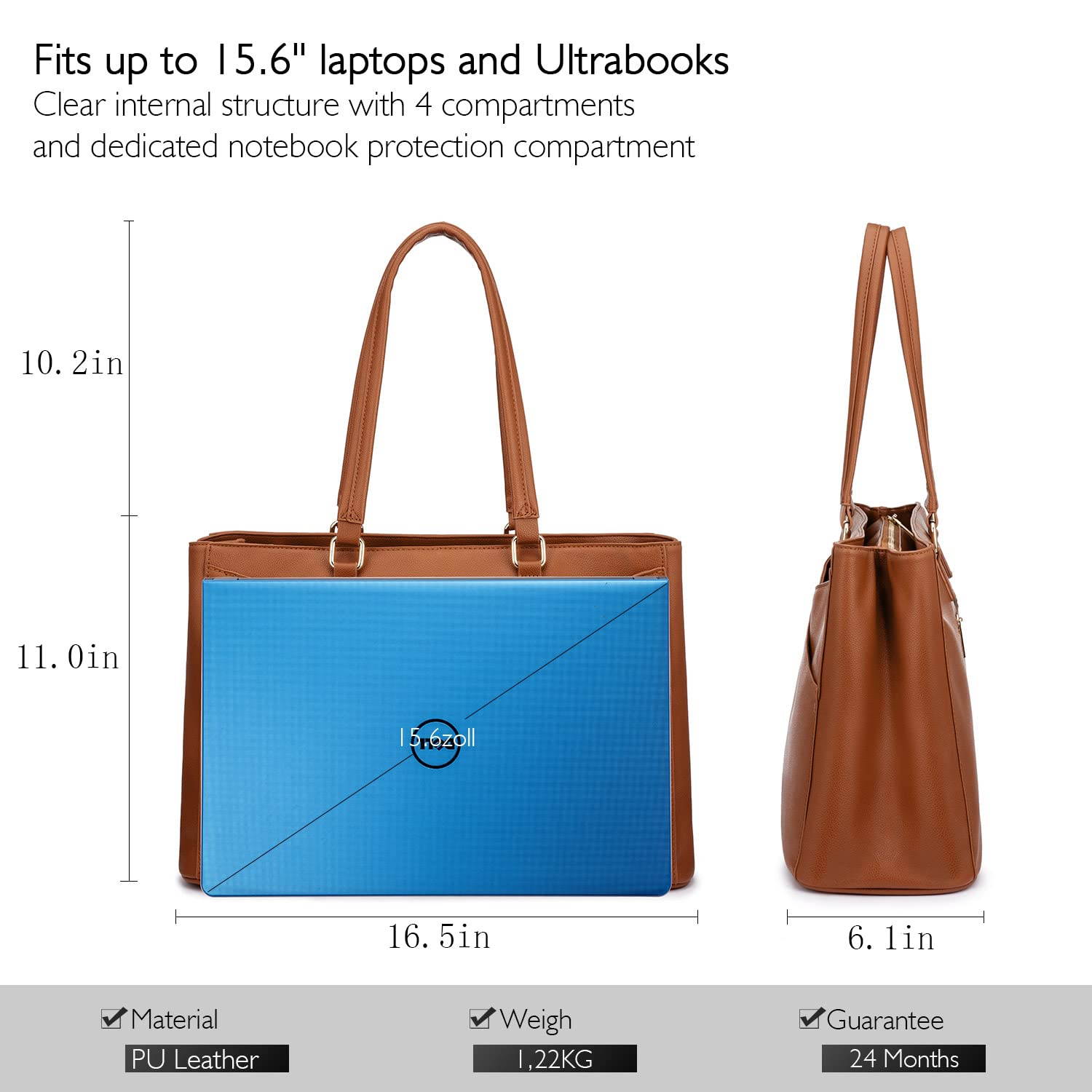 Laptop Tote Bag for Women 15.6 Inch Waterproof Leather Computer Bags Women Business Office Work Bag Briefcase Brown