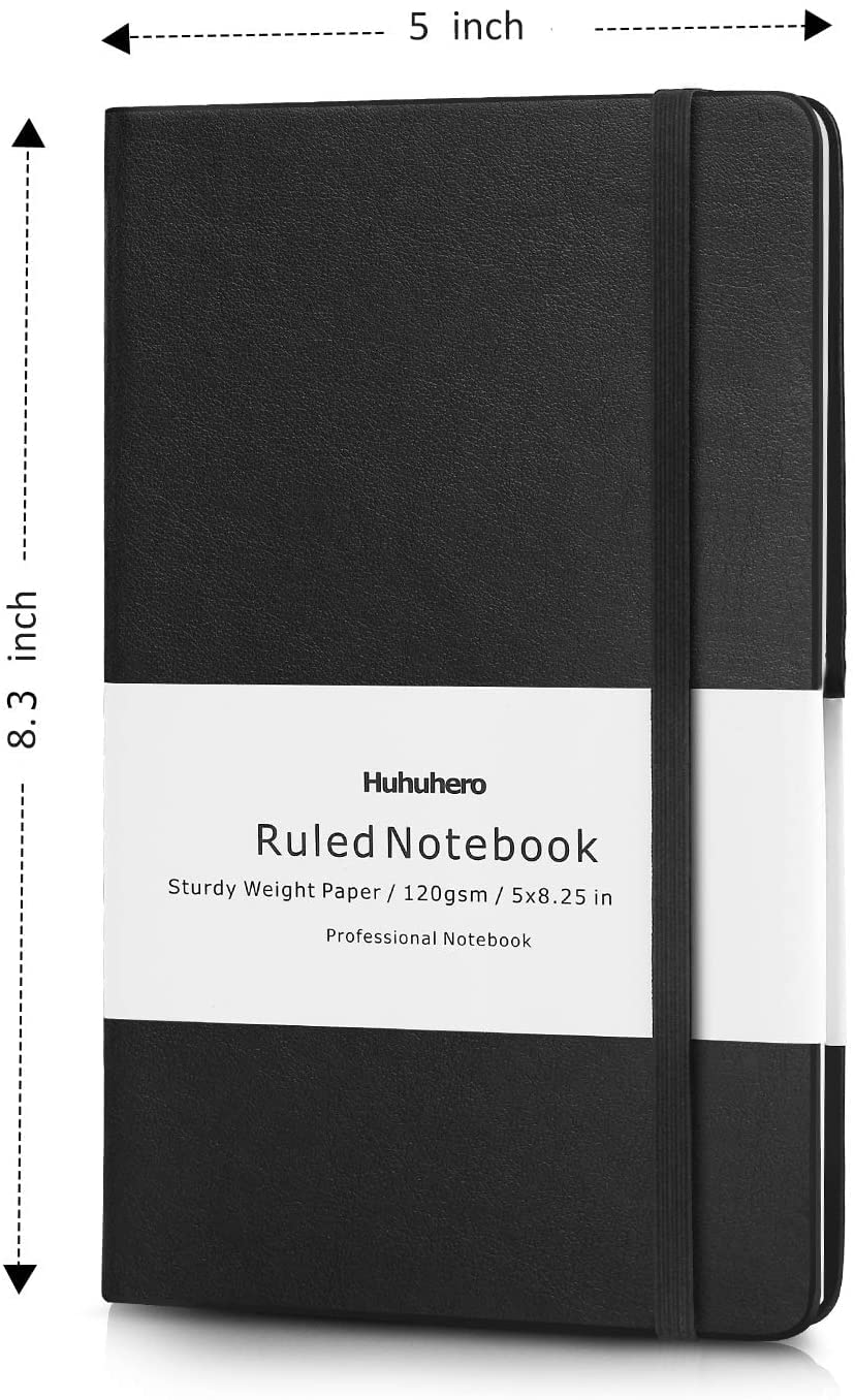 Huhuhero 10 Pack Notebooks Journal, Ruled Notebook, Premium Thick Paper Lined Journal, Black Hardcover Notebook for Office Home School Business Writing Note Taking Journaling, 5"×8.25"