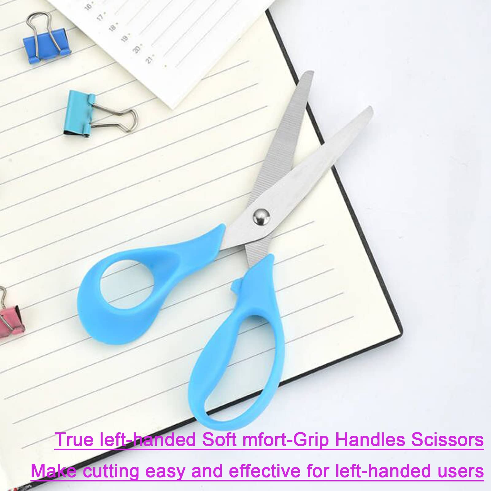 Left Handed Scissors Kids,5" Left Handed Kids Craft Scissors Ages 3+ Stainless Steel Soft Comfort-Grip Handles Blunt Lefty Safety School Scissors For Classroom Home Household 3 Pack