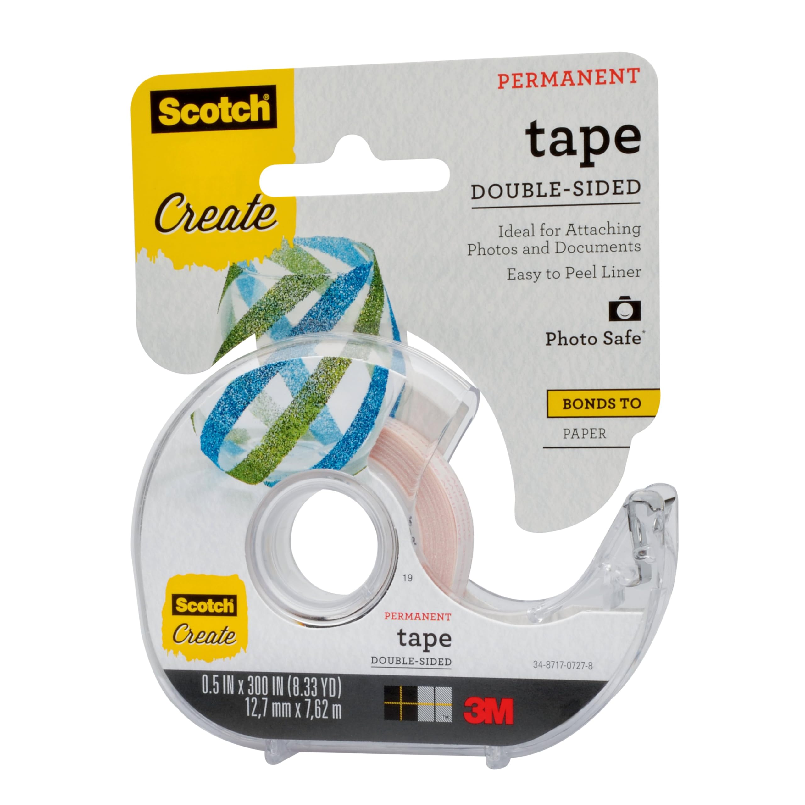 Scotch Create Double-Sided Permanent Tape, 1 Dispenser, 1/2 in x 300 in, Clear, Strong Double Sided Tape for Crafts (002-CFT)