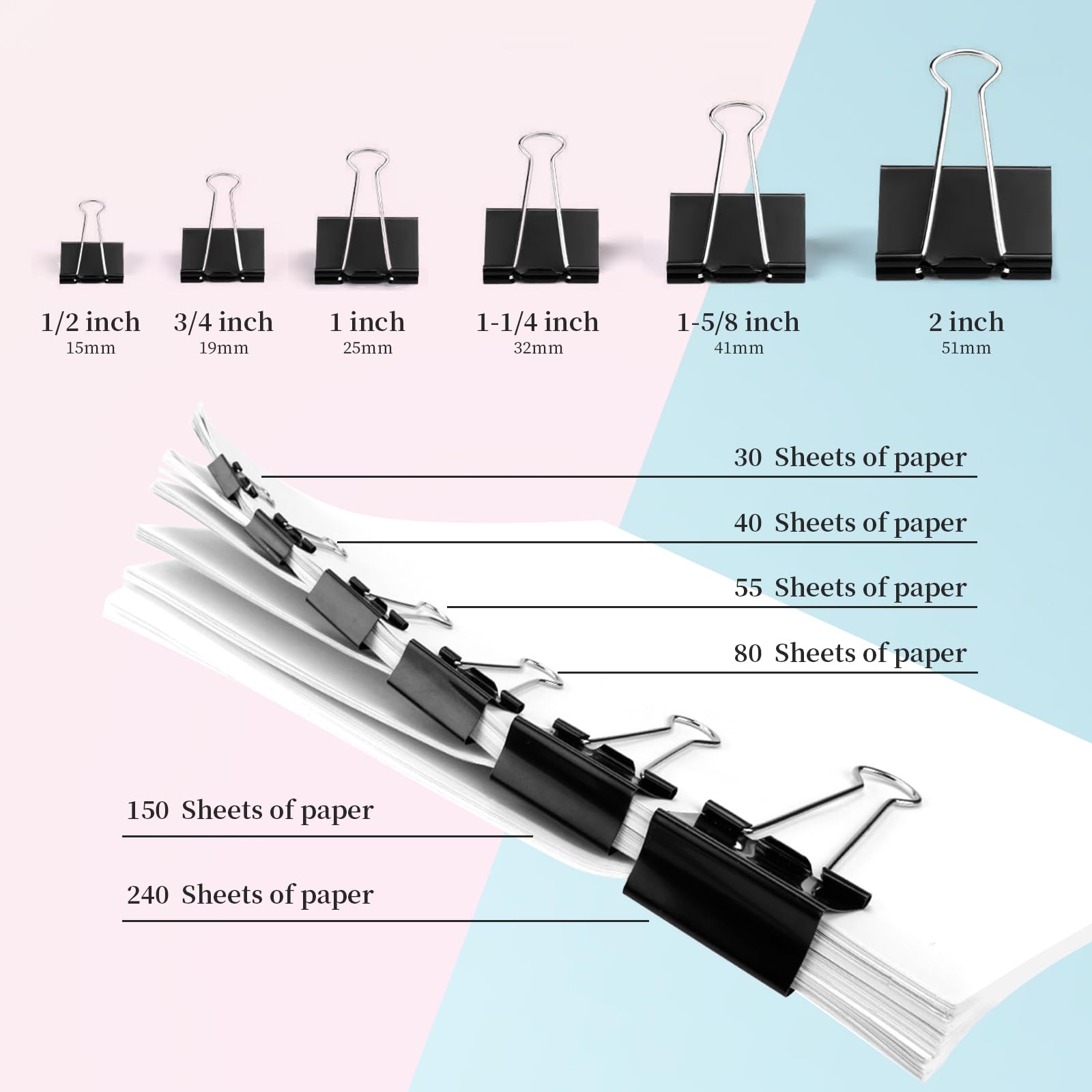 Medium Binder Clips 1.25 Inch Black 36 PCS, Binder Clips 32mm for Teacher School Office and Business