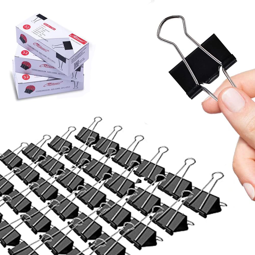 Medium Binder Clips 1.25 Inch Black 36 PCS, Binder Clips 32mm for Teacher School Office and Business