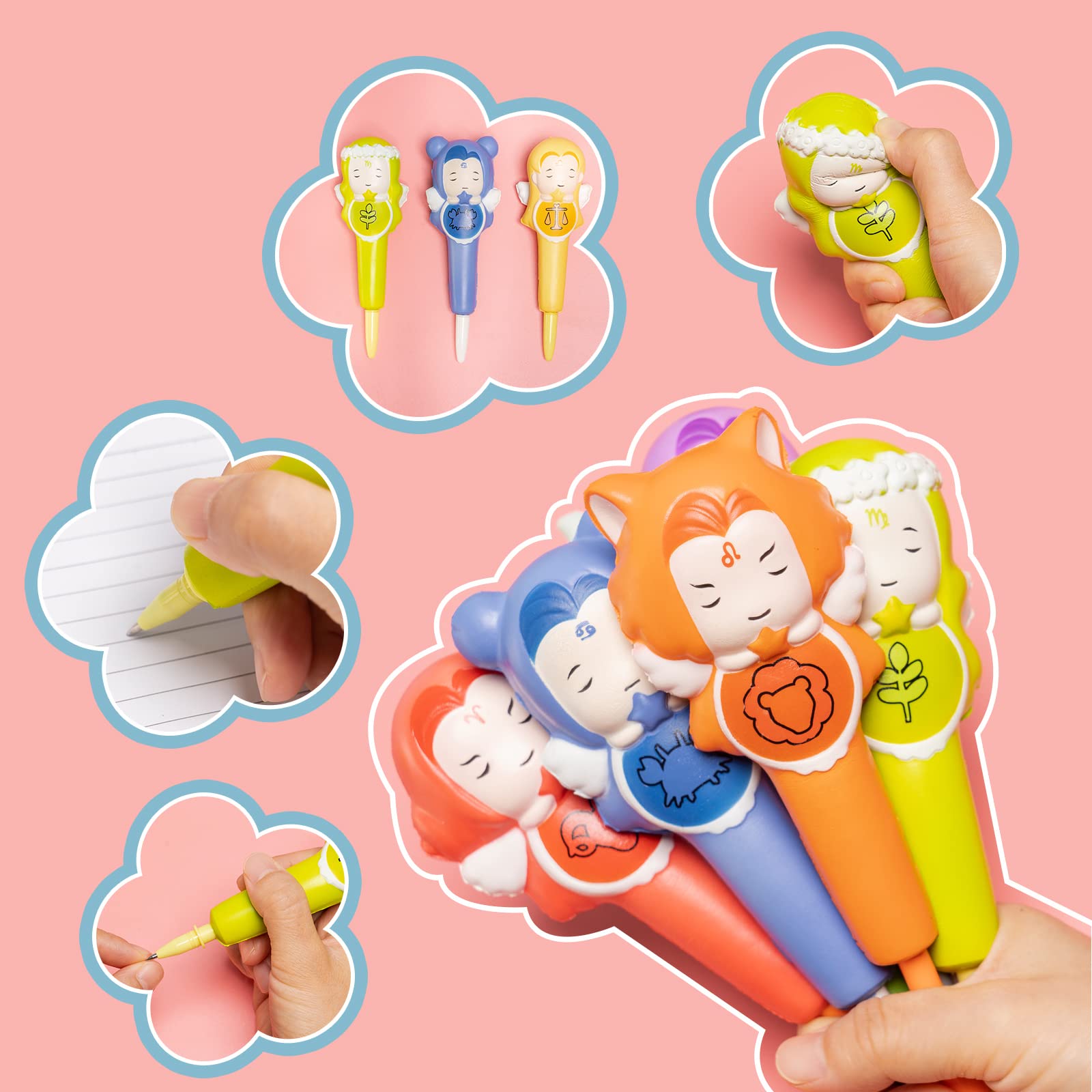 LemoHome Cute Pens squishy pens gel ink Animals Pens cute stationary Kawaii Pens Decompression Stress Relief Sponge Pens Set For Students Kids With Replacement Refills (Black)