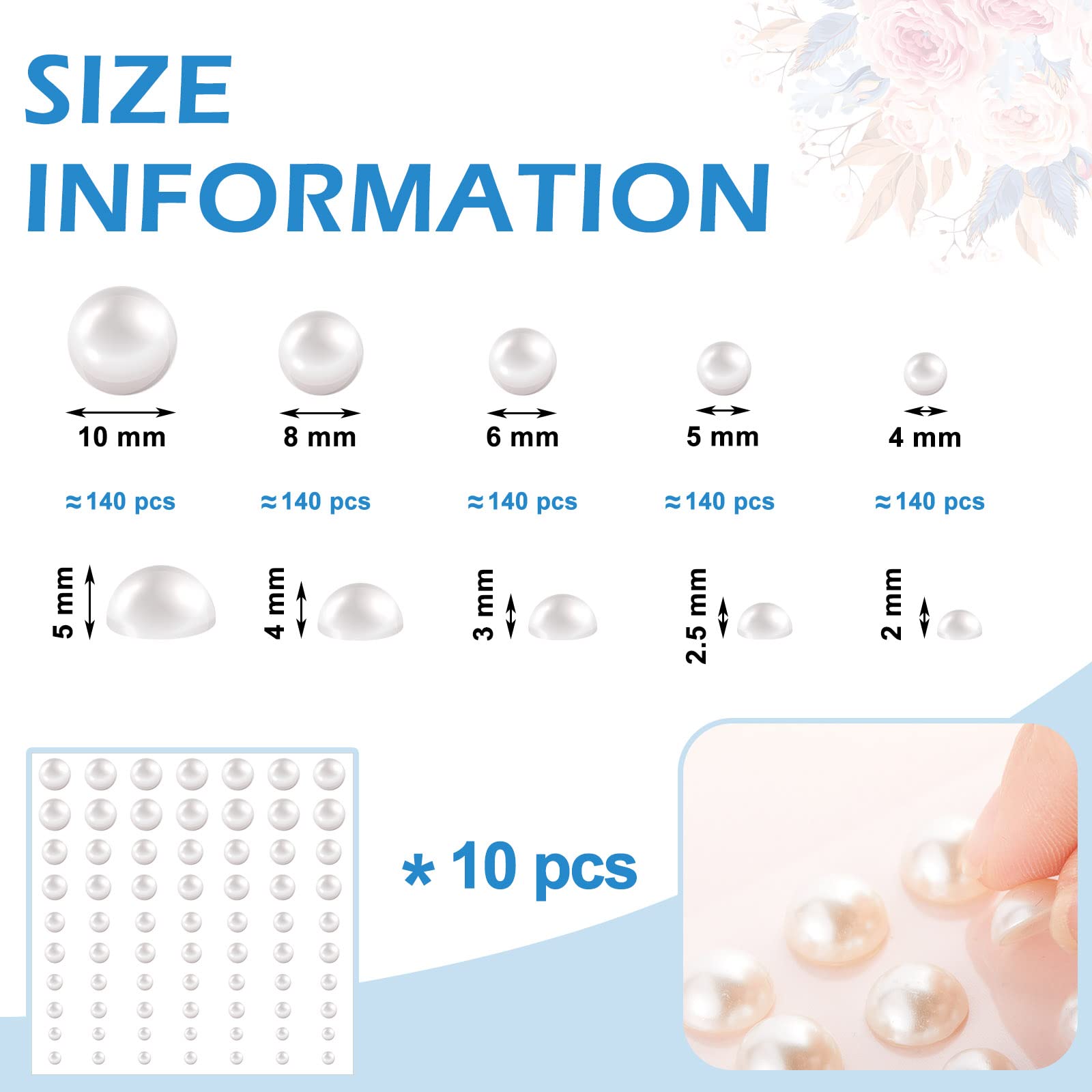 Outus Hair Pearl Stickers on Face Self-Adhesive Hair Gems Accessories Pearls Sticker Sheets for Wedding Bride Crafts Flat Back Pearl Assorted Size, 700 Pieces