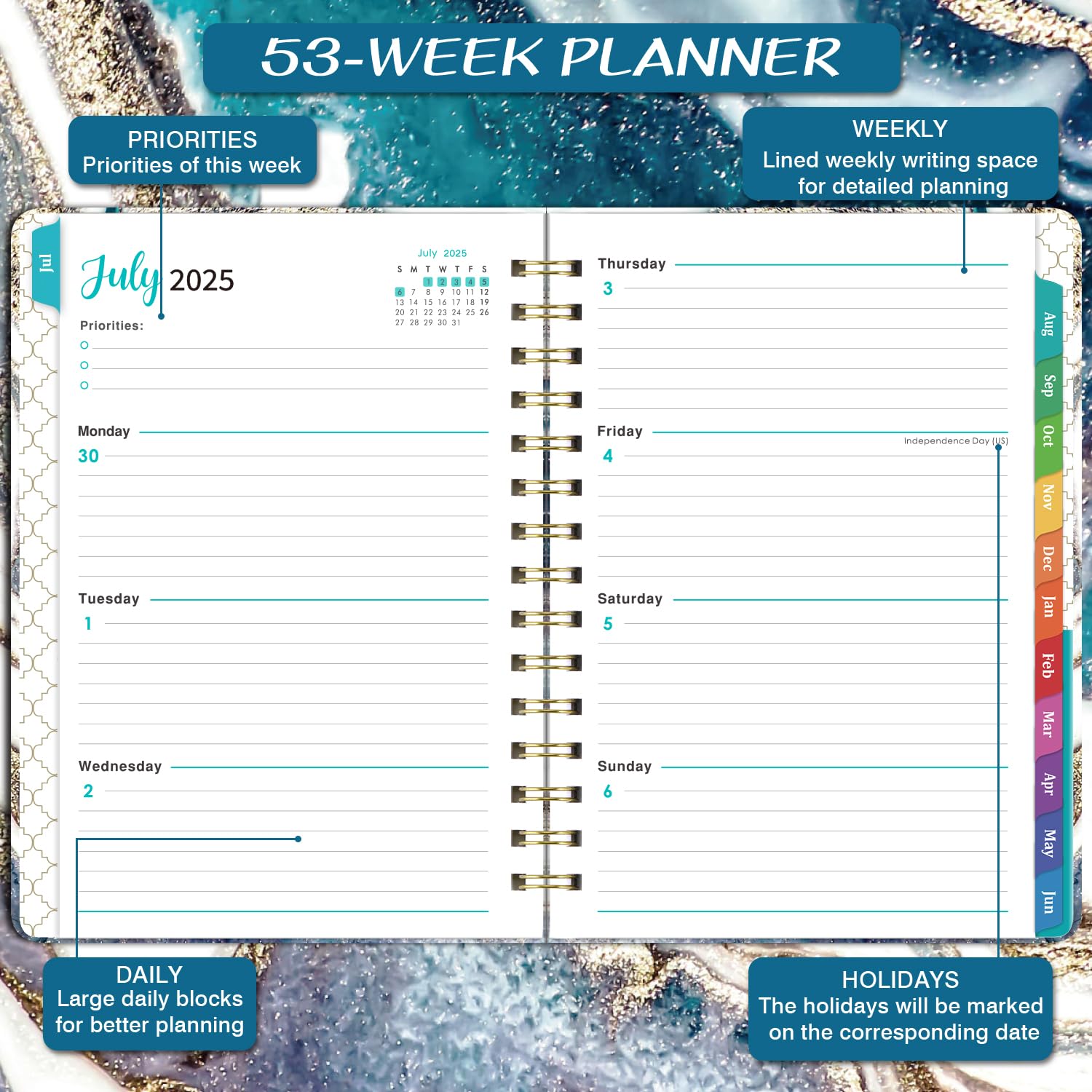 2023 Planner - Weekly Monthly Planner 2023 , January - December 2023, 6.4"x 8.5" Planner with Elastic Closure, Inner Pocket, Coated Tabs