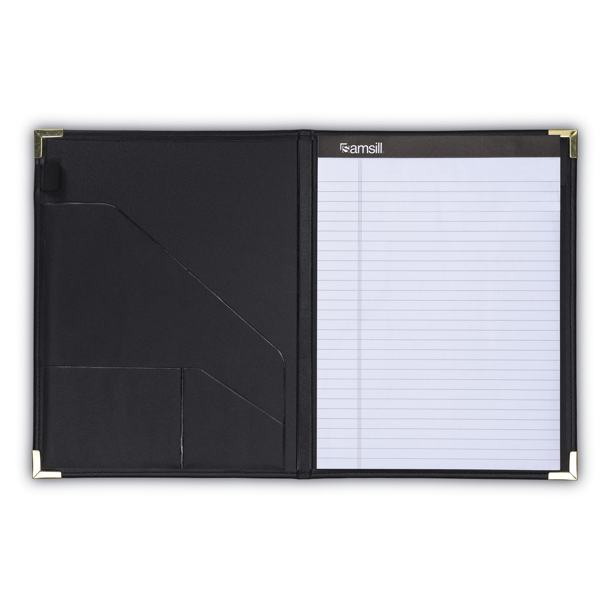 Samsill Classic Business Padfolio, Executive Portfolio, Black Faux Leather, Brass Corners, Resume Document Organizer, Holds 8.5 x 11β Writing Pad, Pen Loop