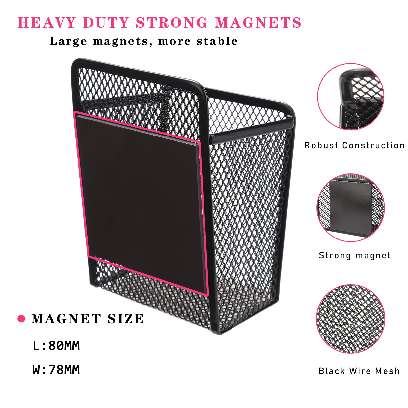 Magnetic Pencil Holder - Extra Strong Magnets Mesh Marker Holder Perfect for Whiteboard, Refrigerator and Locker Accessories (1 Baskets, 1 Pack Black)