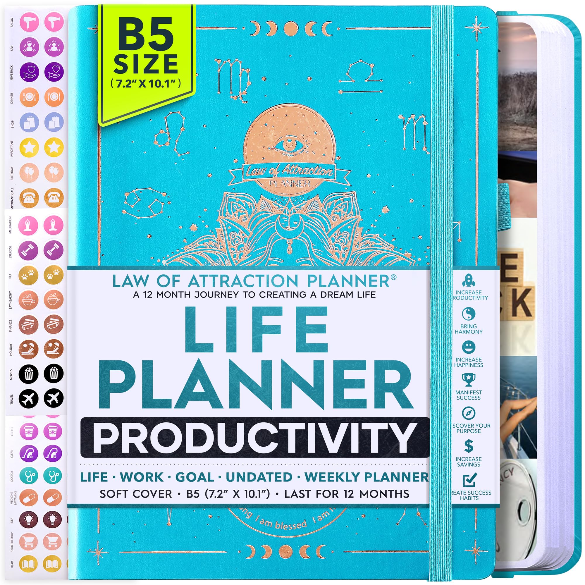 Law of Attraction Planner 2023 - Deluxe Weekly, Monthly Planner, a 12 Month Journey to Increase Productivity & Happiness, Life Organizer, Gratitude Journal, Stickers, Gift Box