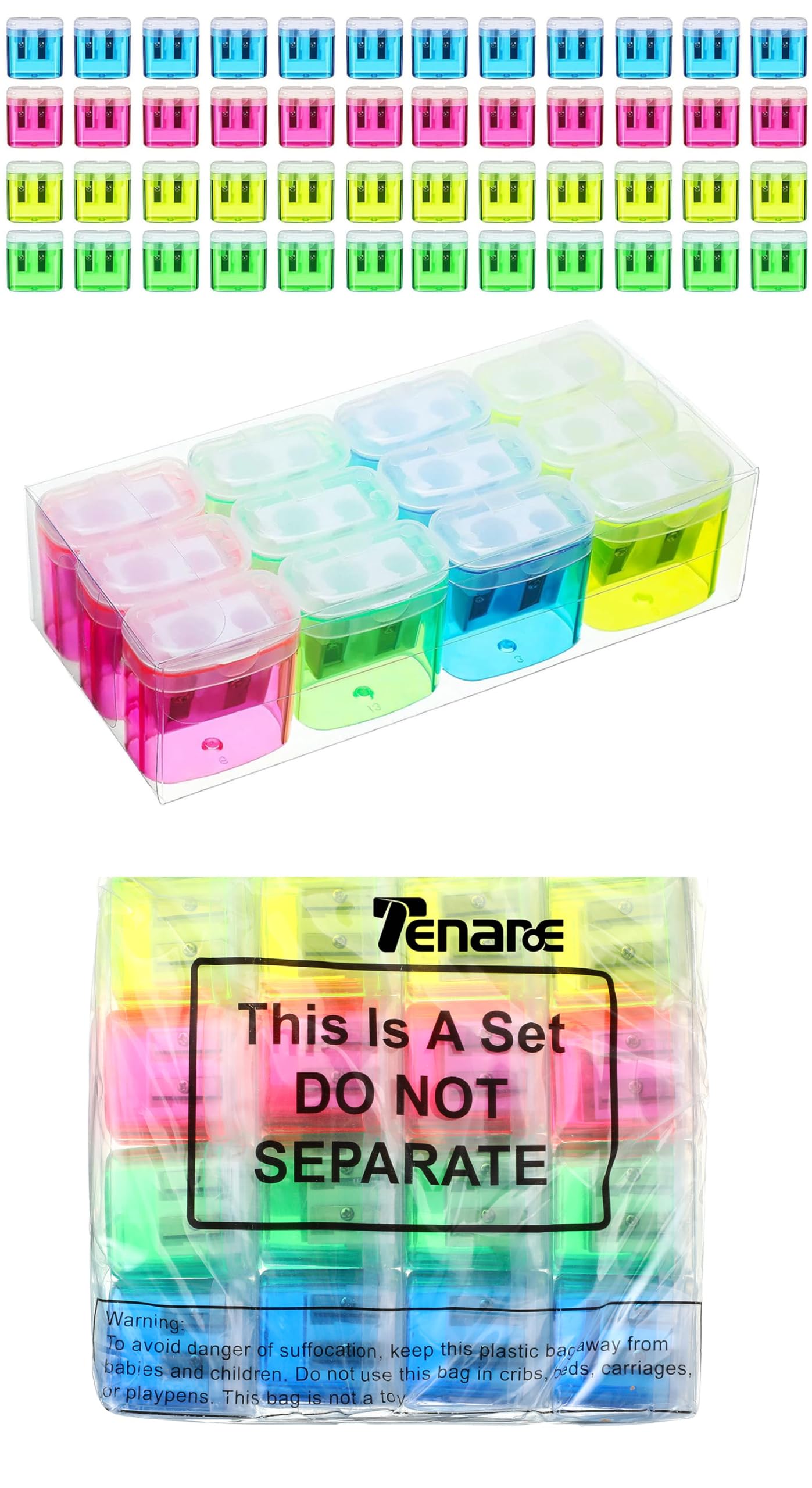 48 Pieces Pencil Sharpeners Manual Double Hole Pencil Sharpener with Lid Hand for School Office Home, Handheld Plastic Crayon Sharpener,Colourful Birthday Favor,Christmas Child Stocking