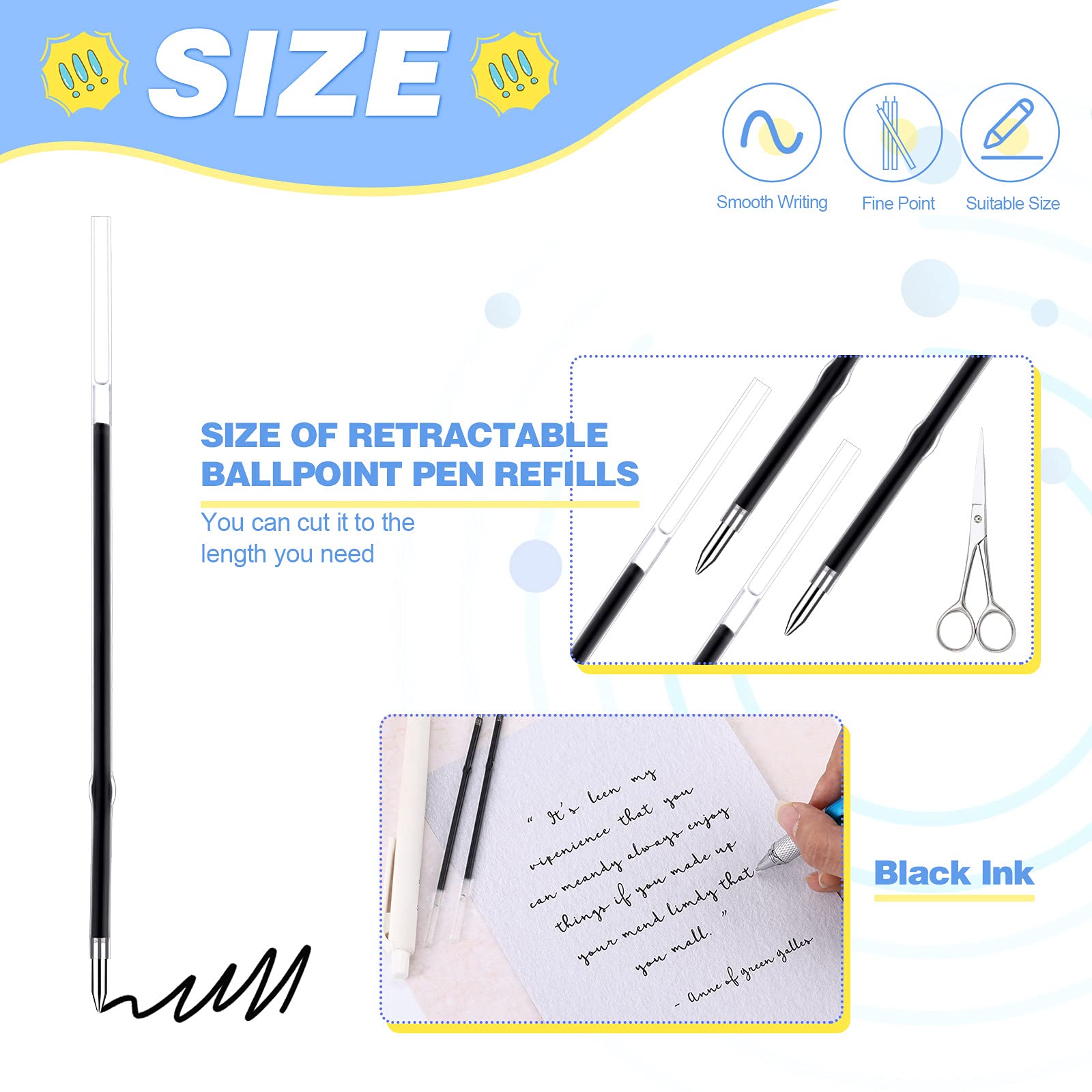 30 Pieces Pen Refills Black Ink Pen Refills Ballpoint Pen Refill 1.0 mm Replacement Ink Refill Bulk for Retractable Pens Office School Supplies, Medium Point (Black)